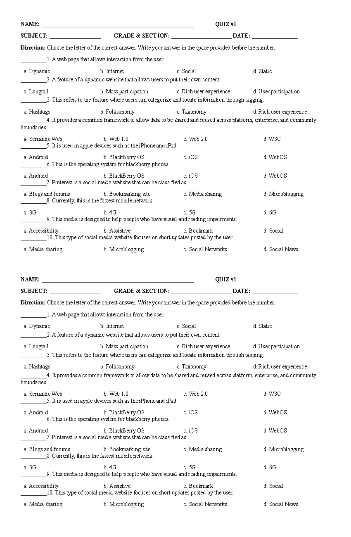 Emtech LONG QUIZ - gghjhj - NAME: _____________________________________________________ QUIZ ...