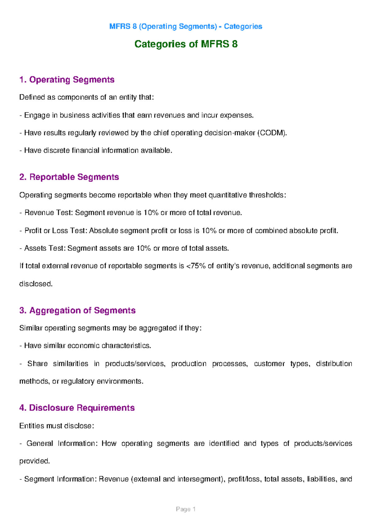MFRS 8 Operating Segments - MFRS 8 (Operating Segments) - Categories ...