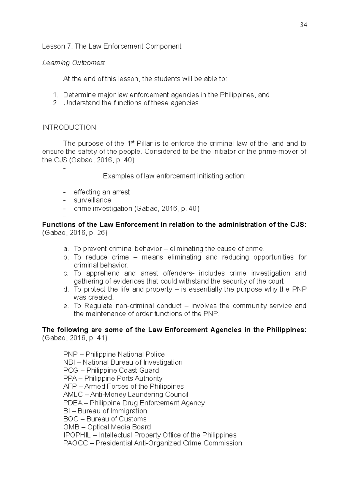 CJS-Lesson 7Law-enforcement-component - Lesson 7. The Law Enforcement ...