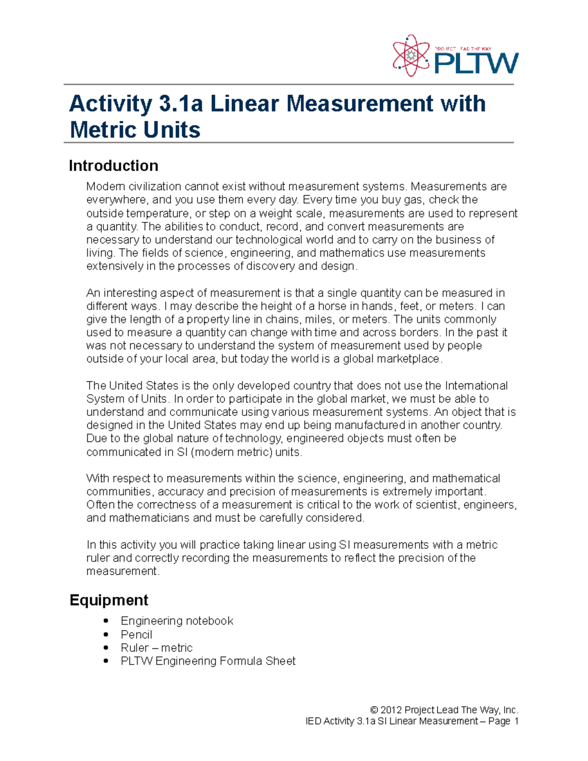 Linear Measurement with Metric Units - Studocu