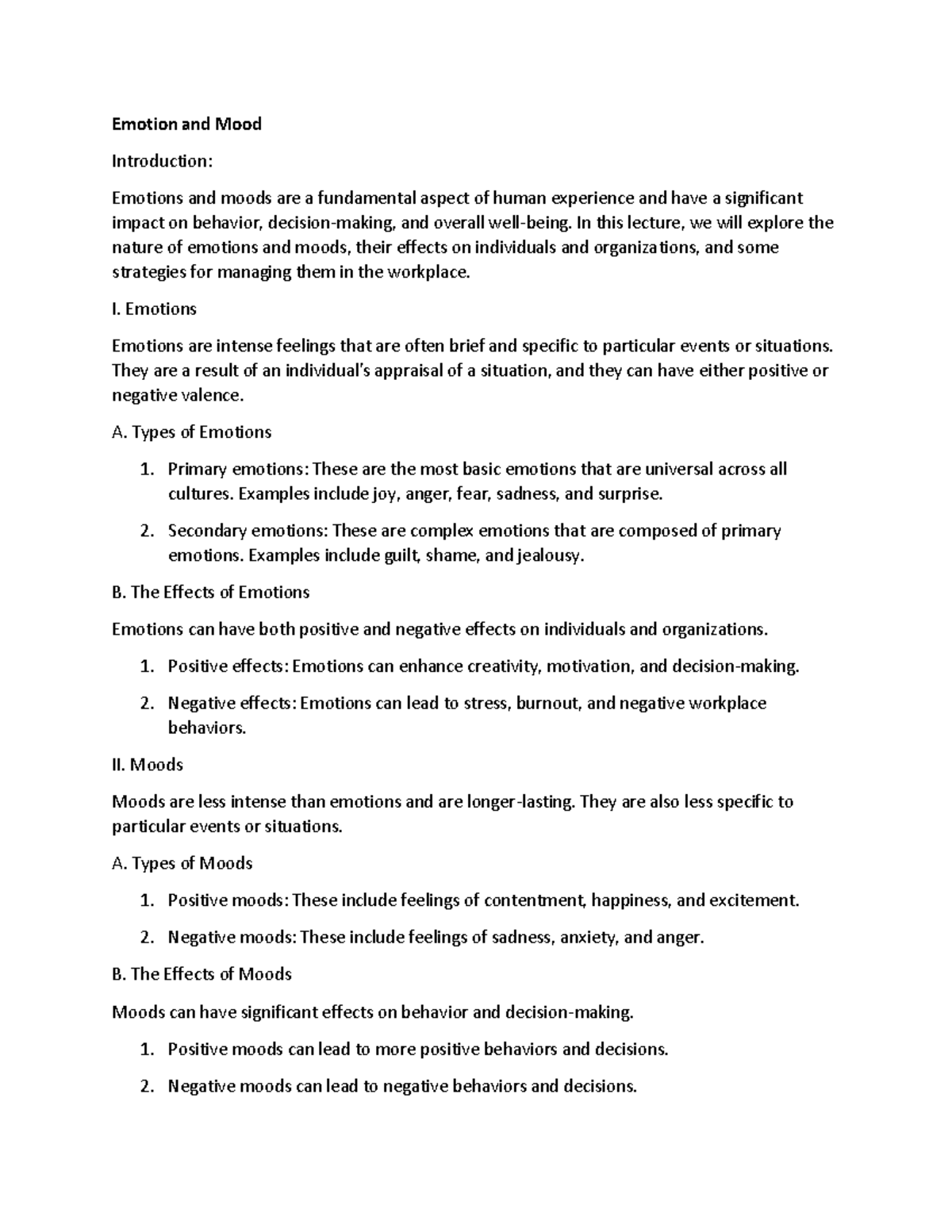 Emotion and Mood - Emotion and Mood Introduction: Emotions and moods ...