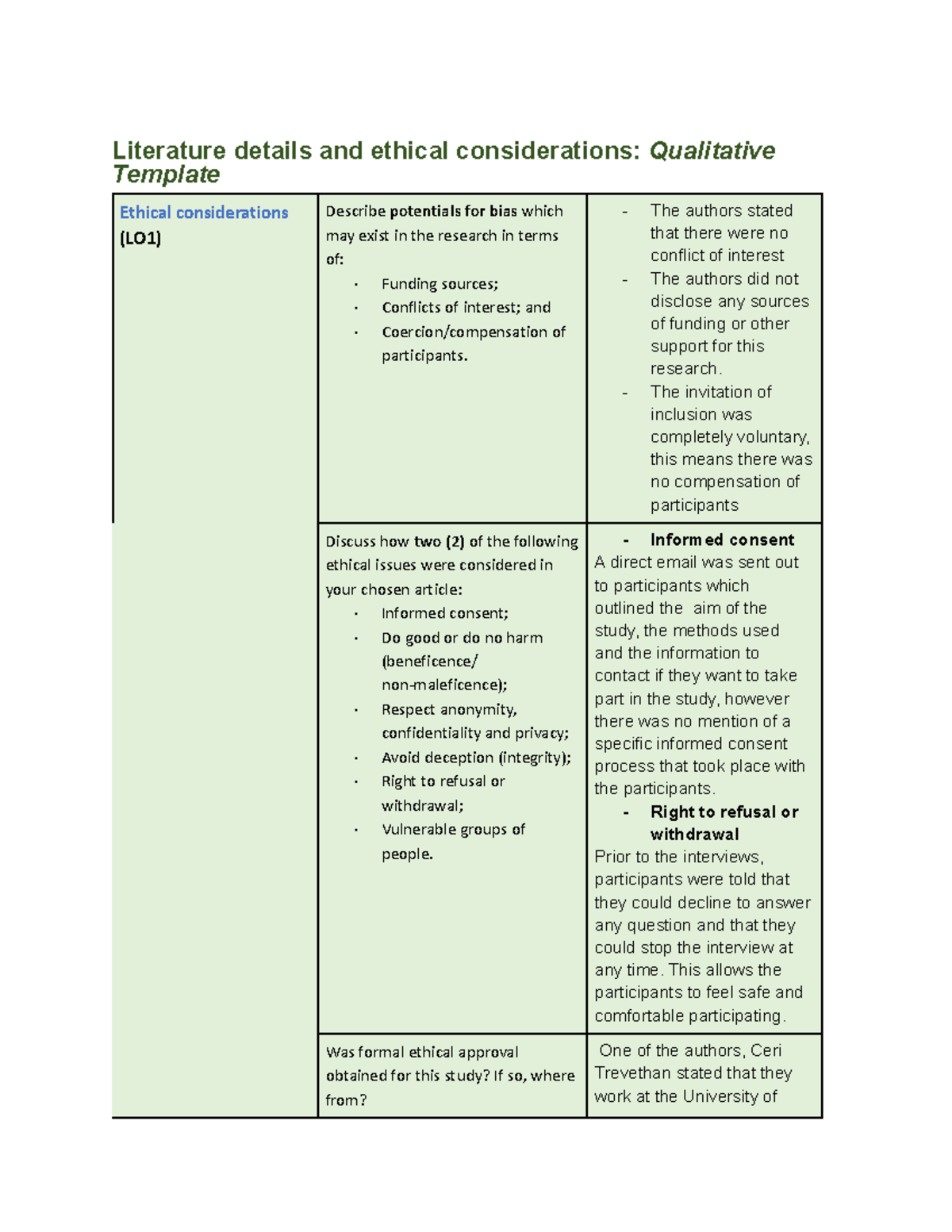 Assessment 1-methods - Literature details and ethical considerations ...