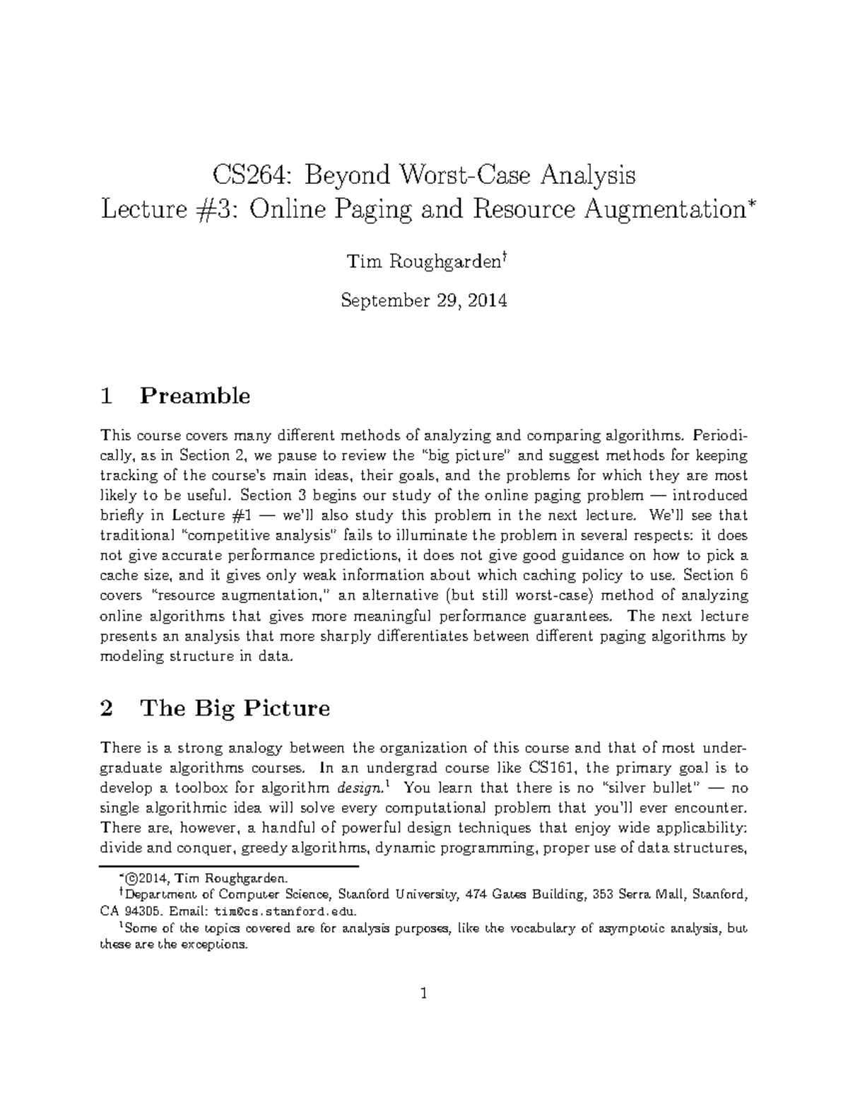 L3 - Prof is Naveen Garg - CS264: Beyond Worst-Case Analysis Lecture #3: Online Paging and ...