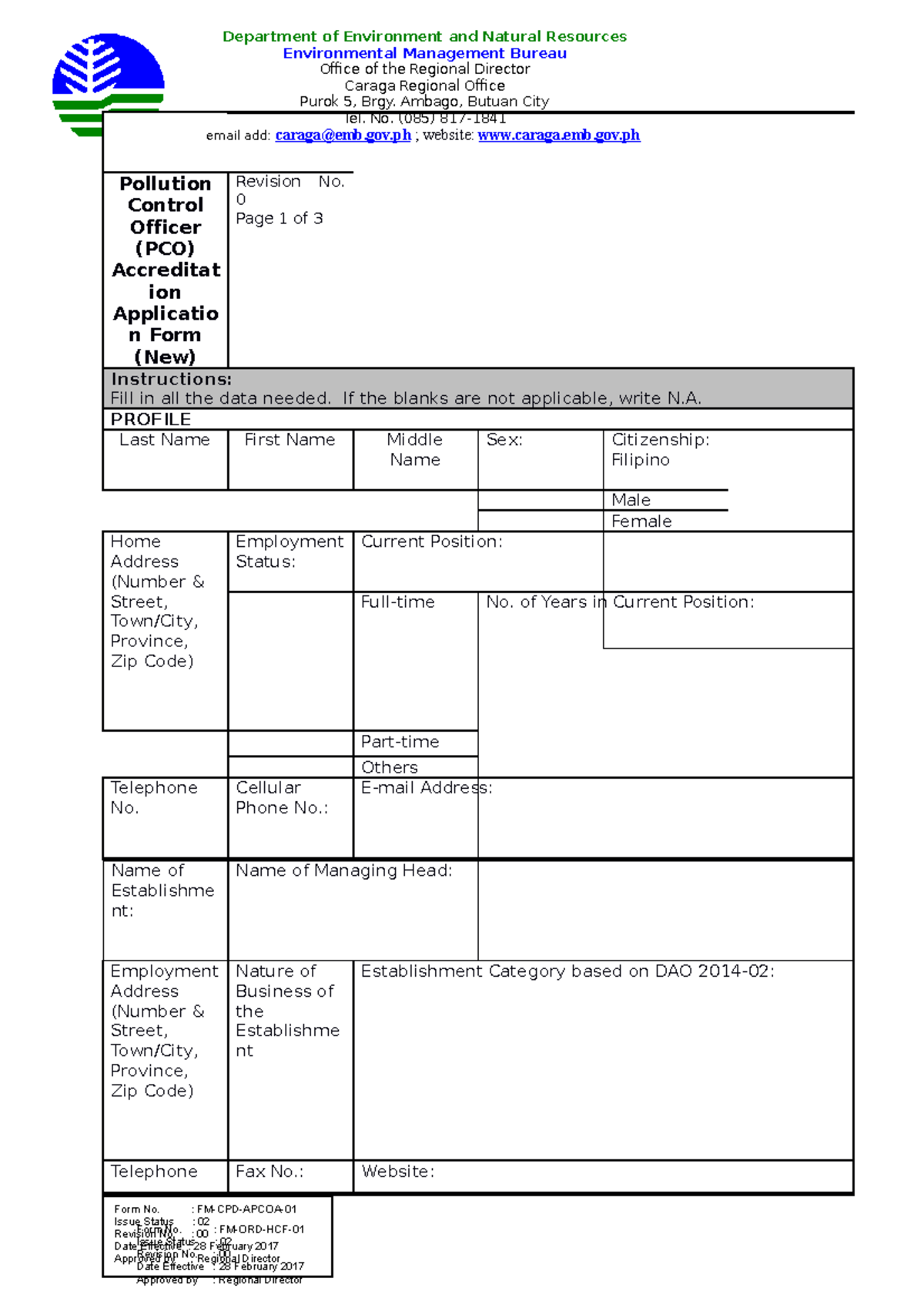 PCO Accreditation Application Form - Pollution Control Officer (PCO) Accreditat ion Applicatio n ...