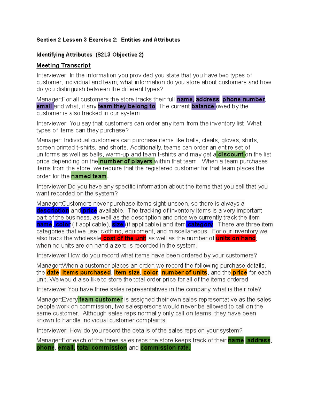 Identifying Attributes ( Group 1) - Section 2 Lesson 3 Exercise 2 ...
