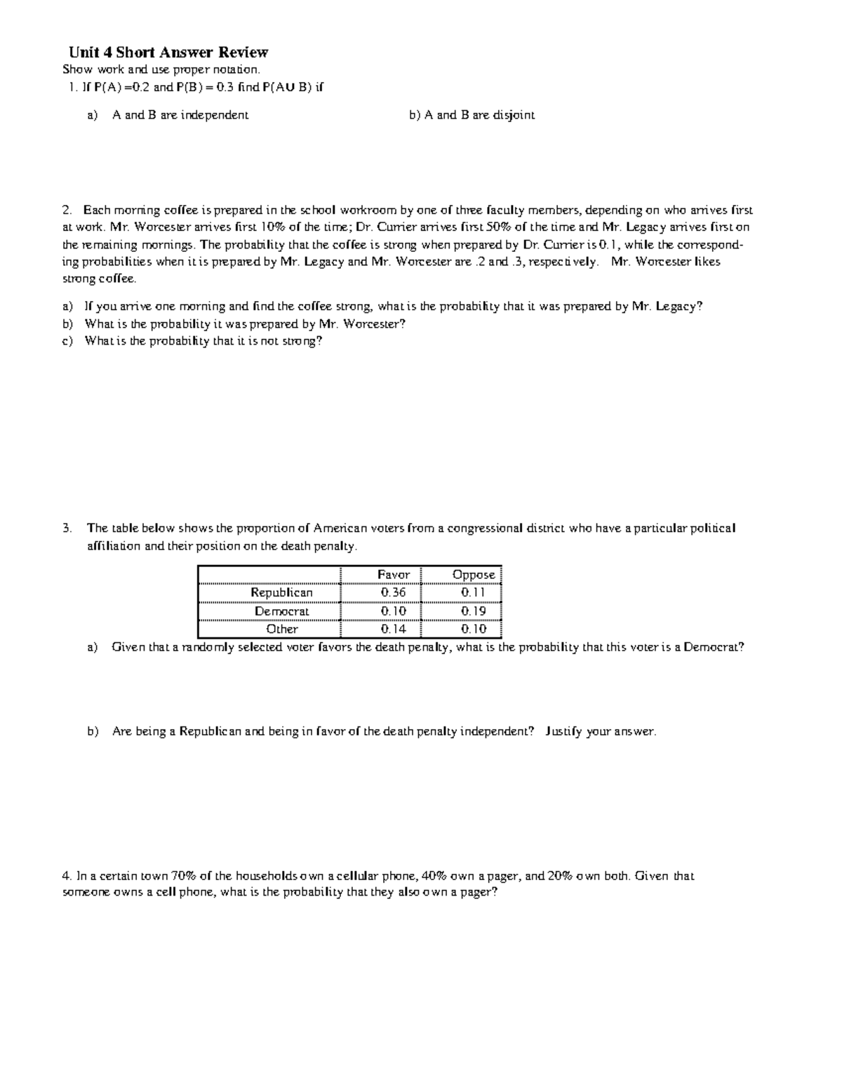 Unit 4 Review-FRQ - lsdcsaclkancjkbadlj kod - Unit 4 Short Answer ...