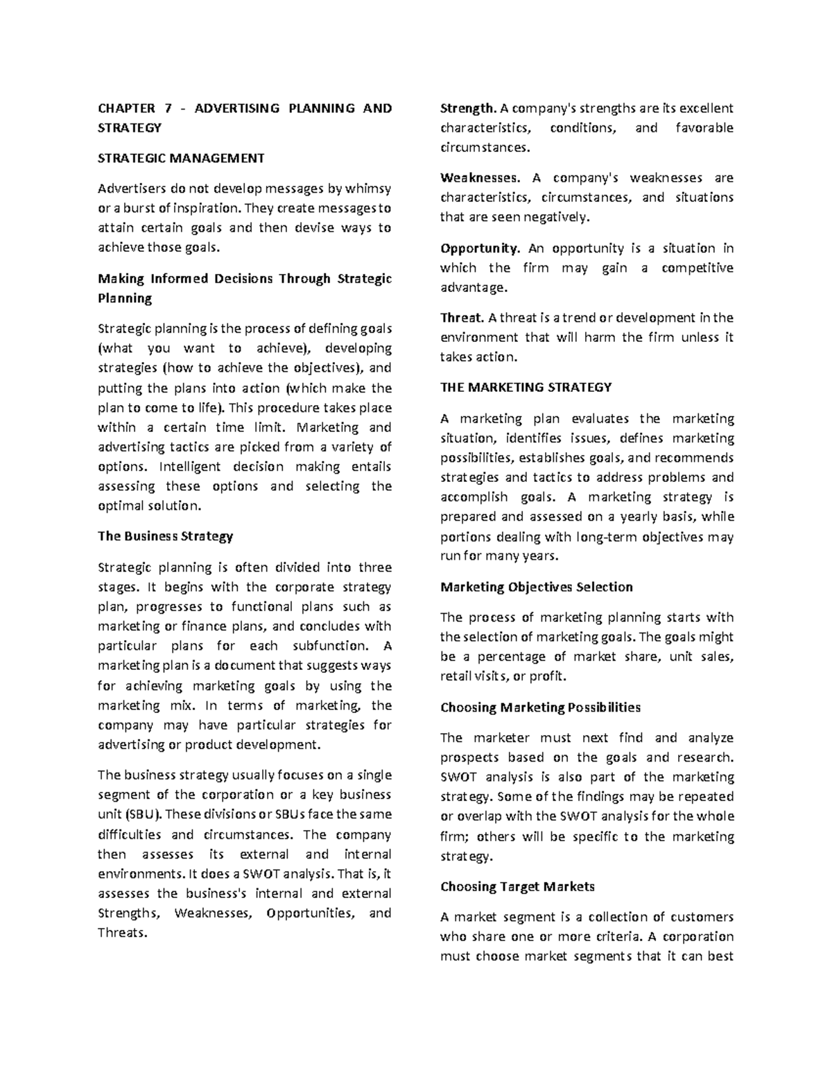Chapter 7 - Advertising Planning AND Strategy - CHAPTER 7 - ADVERTISING ...