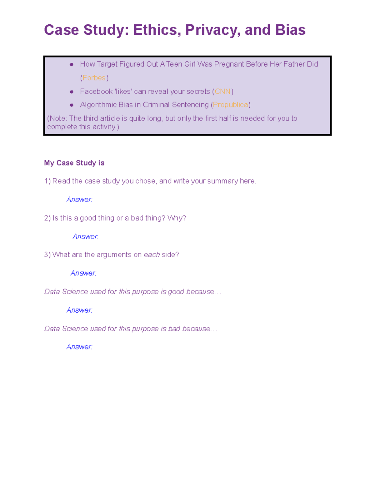 Hezekiah Dawkins - Case Study: Ethics, Privacy, and Bias - Case Study ...