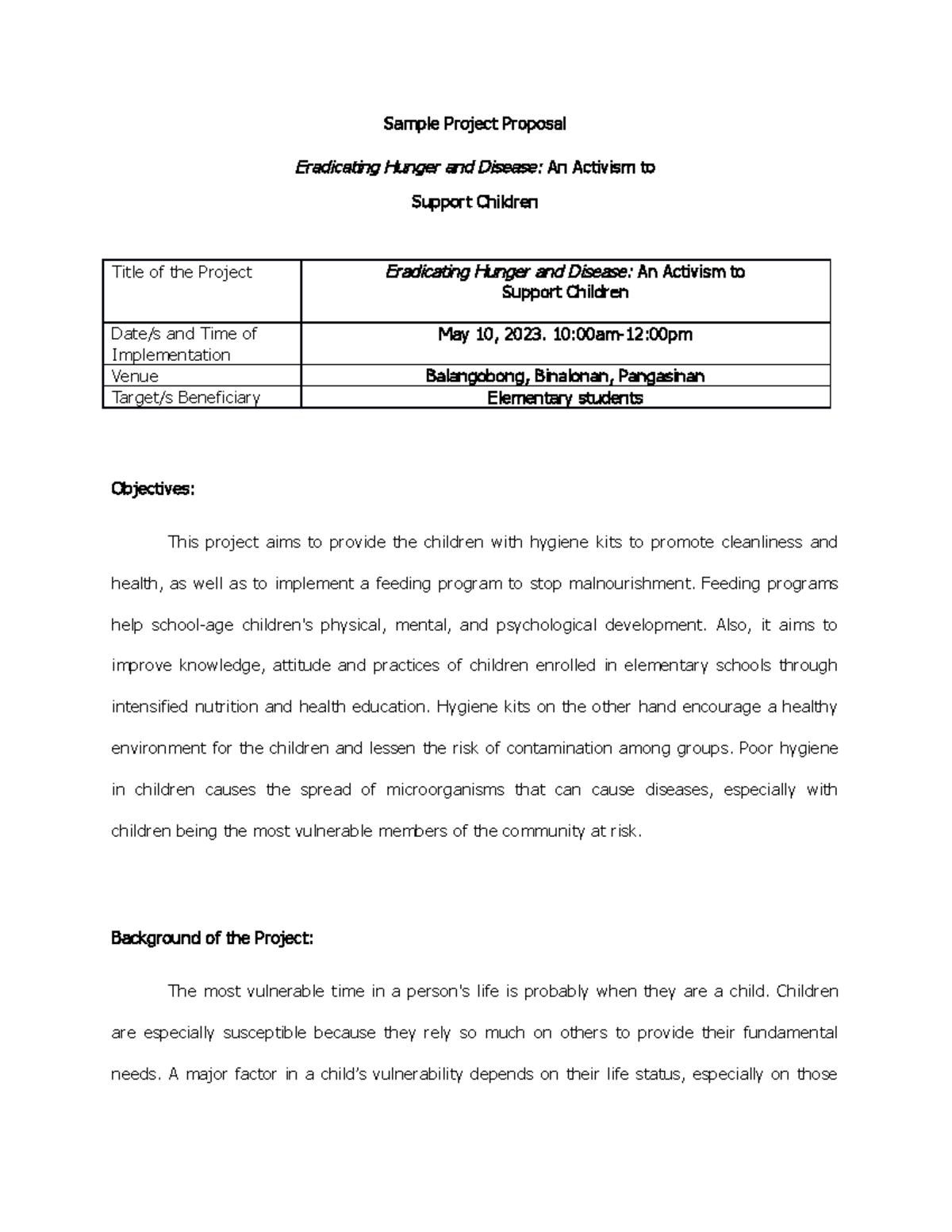 Sample-Project-Proposal - Sample Project Proposal Eradicating Hunger ...