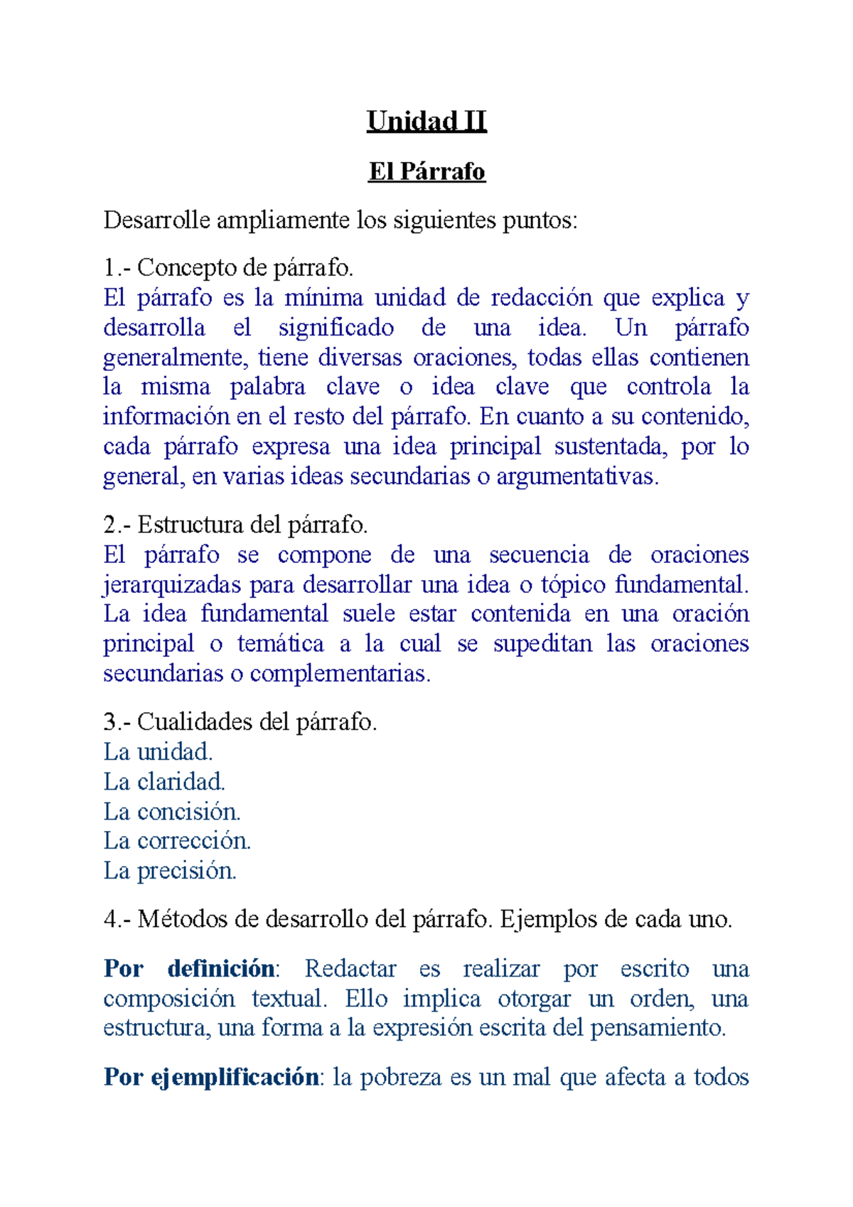 Guia de preguntas sobre El Parrafo letras 0120 - Unidad II El Párrafo ...