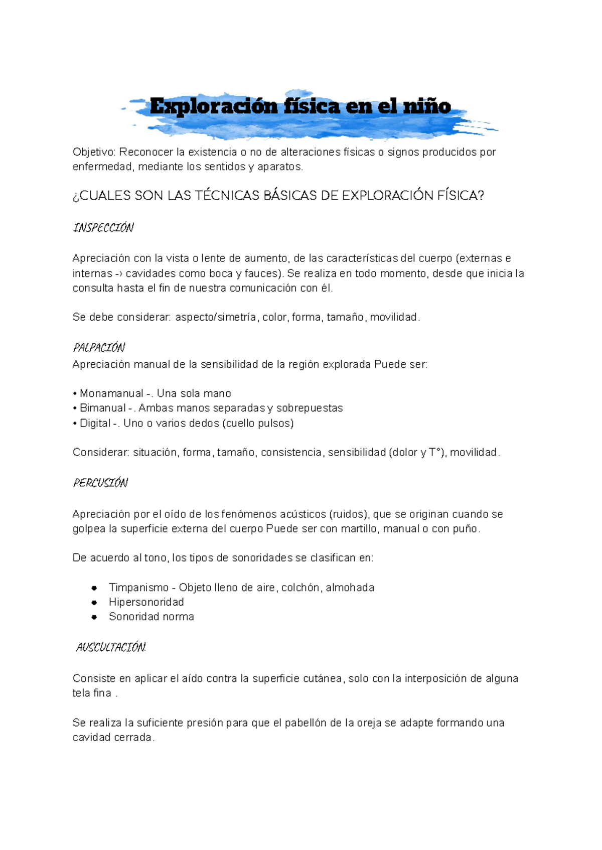 Exploración pediatría - Exploración física en el niño Objetivo ...