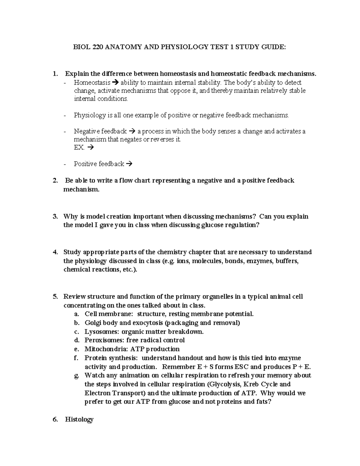 Exam 1 Study Guide - Summary Anatomy and Physiology - BIOL 220 ANATOMY ...
