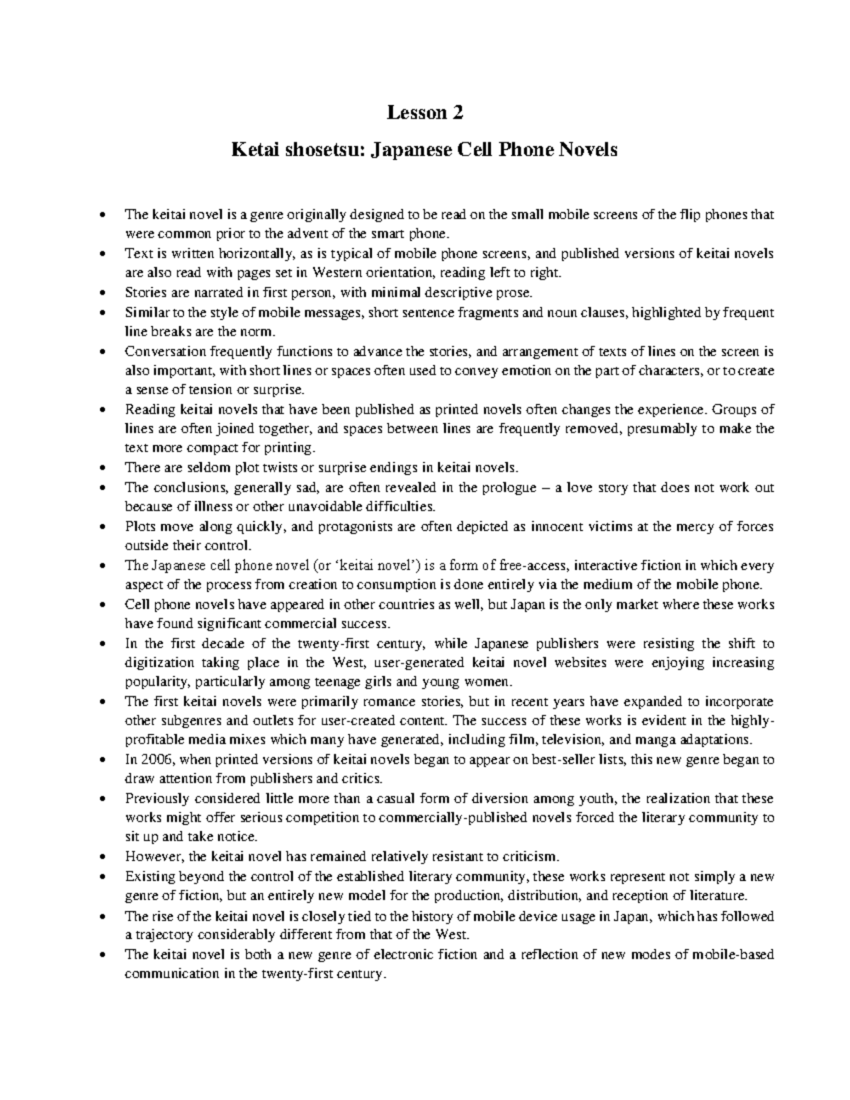 Lesson-2-Japanese-Cell-Phone-Novels - Lesson 2 Ketai shosetsu: Japanese ...