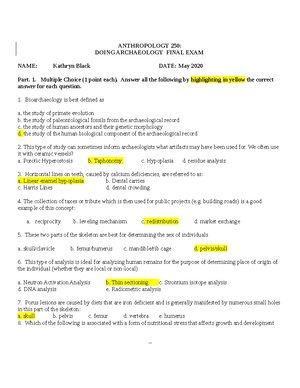 ANT 250 Lecture notes - Name: Milo Perkins ATTENDANCE: 1PT LAB 4 ...
