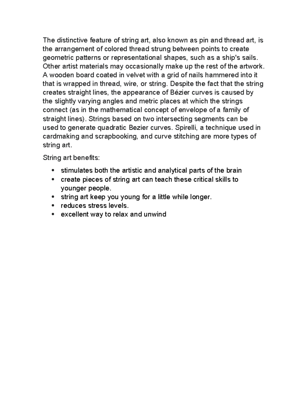 String art - Resumen Apreciación De Las Artes - The distinctive feature ...