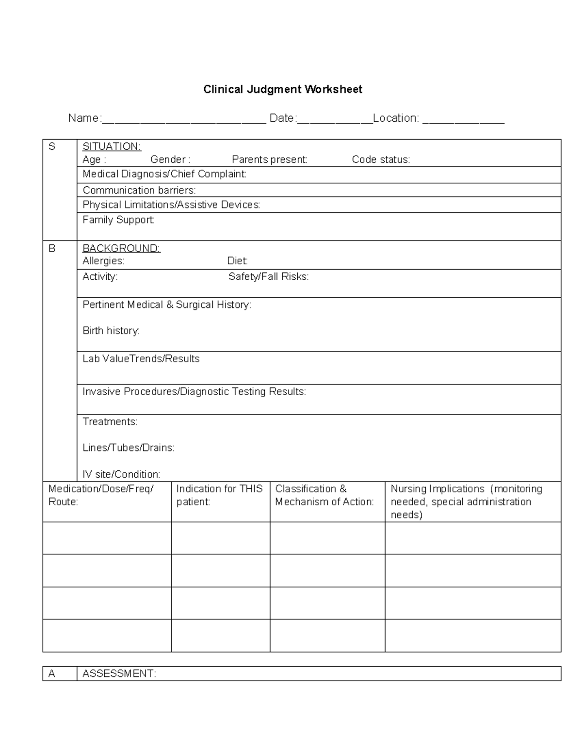 Clinical Judgment worksheet peds spring 2024 - Clinical Judgment ...