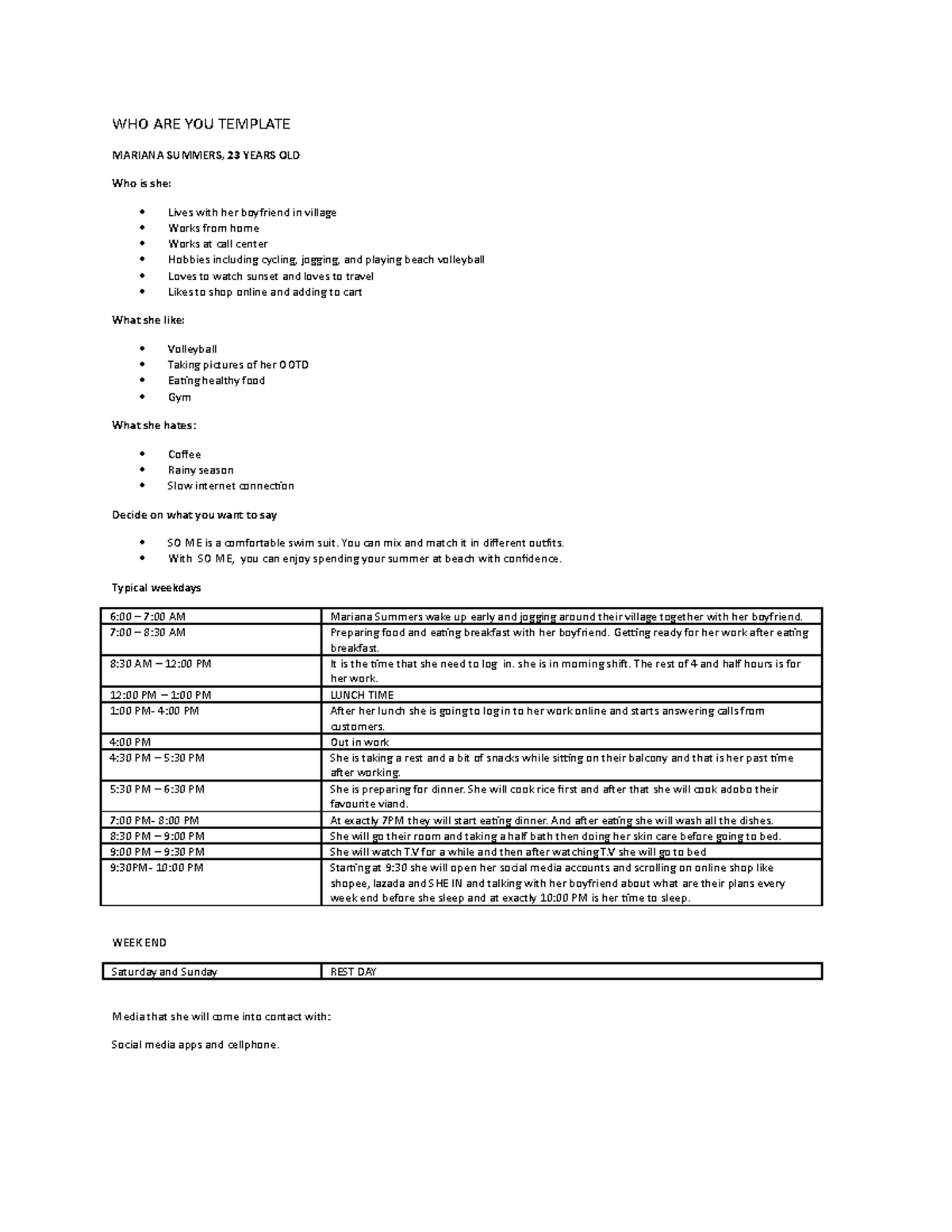SO ME WHO ARE YOU Template - WHO ARE YOU TEMPLATE MARIANA SUMMERS, 23 ...