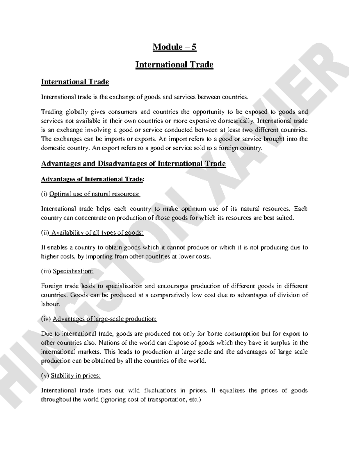 Module - 5 Notes - Module – 5 International Trade International Trade ...