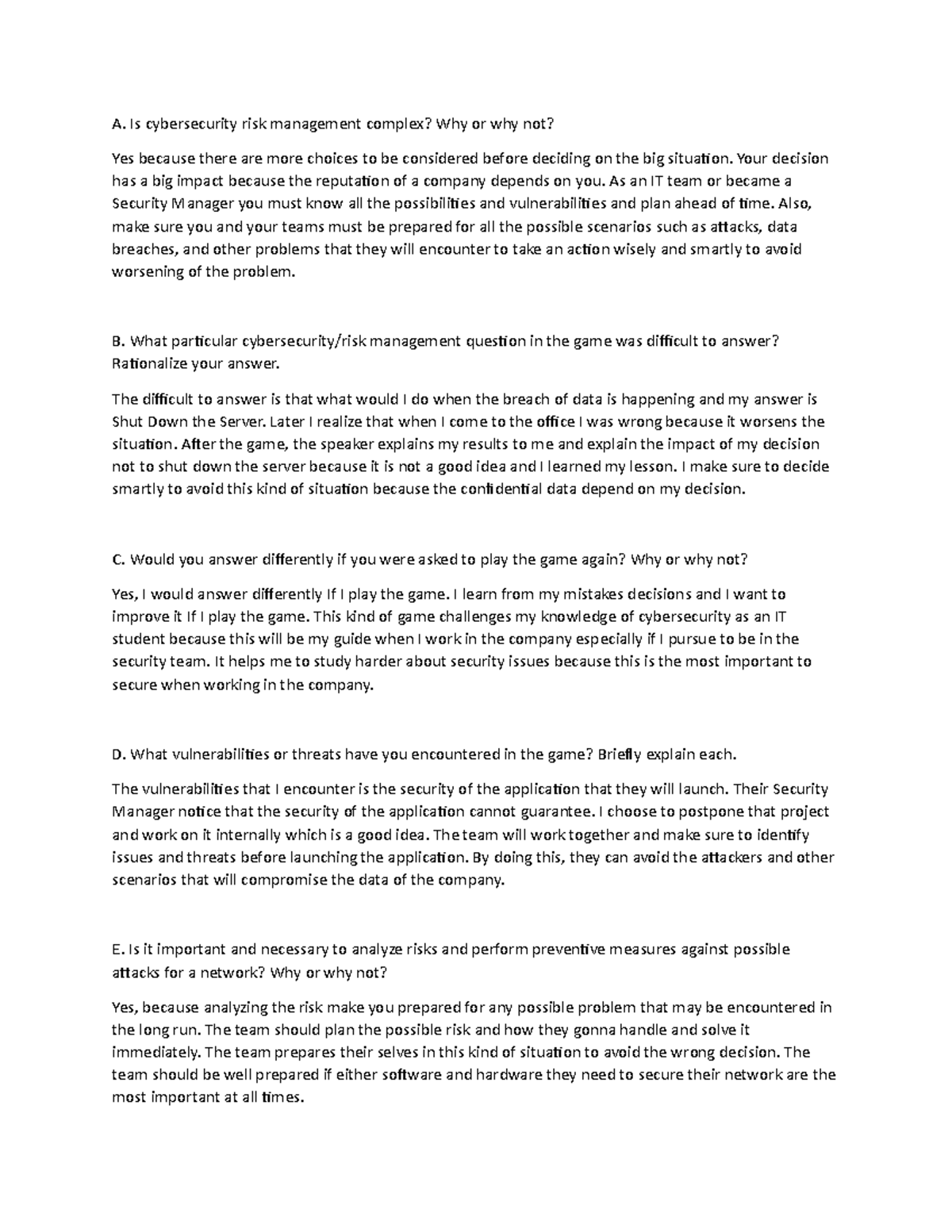 INFO Assurance 07Lab1 - Cybersecurity information - A. Is cybersecurity ...