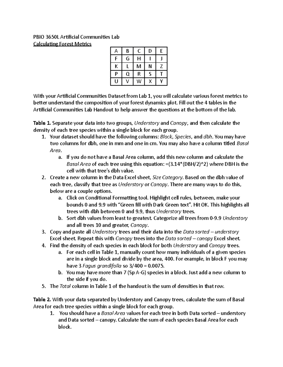 AC Calculating Forest Metrics Direct Guide - PBIO 3650L Artificial ...