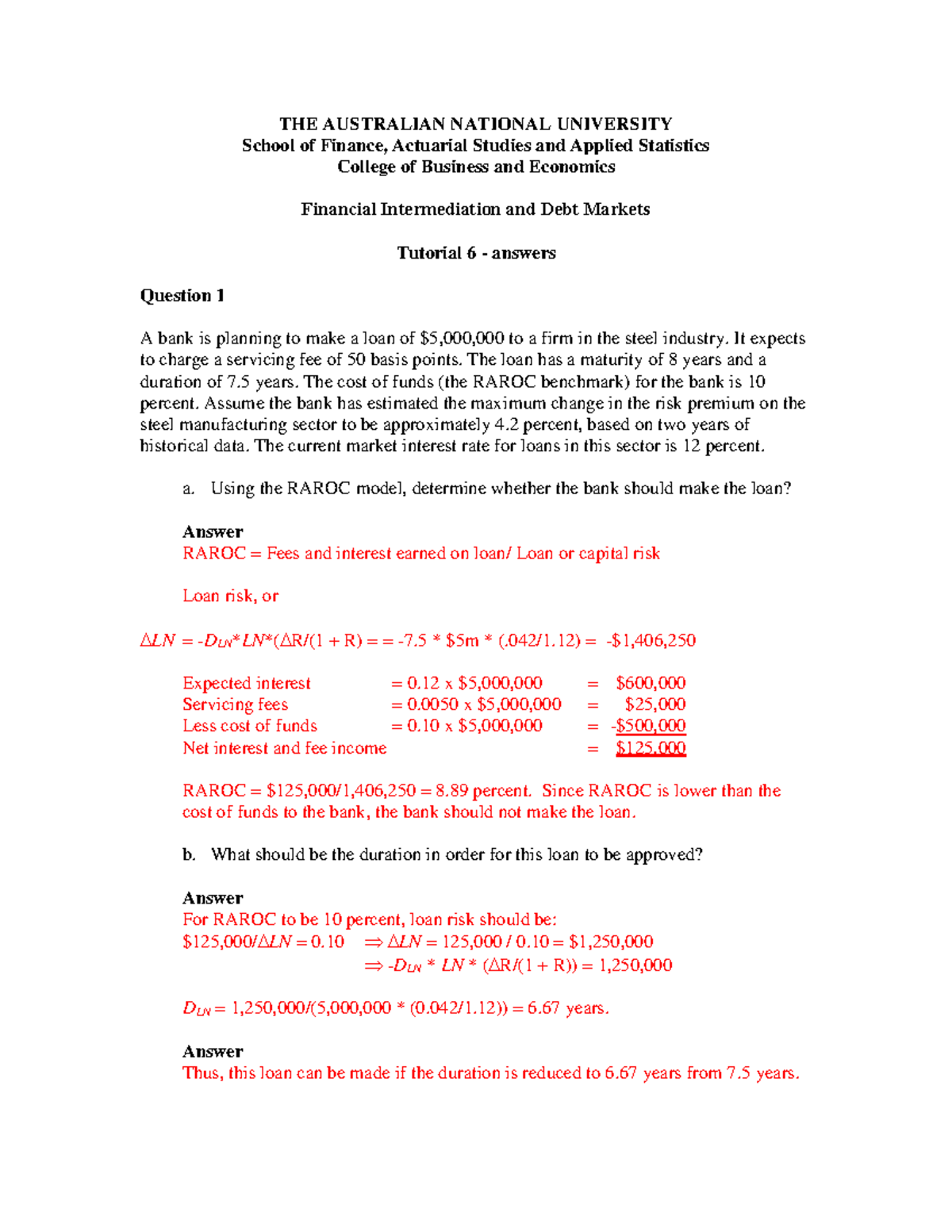 Tutorial 6 Answers Hihi The Australian National University School