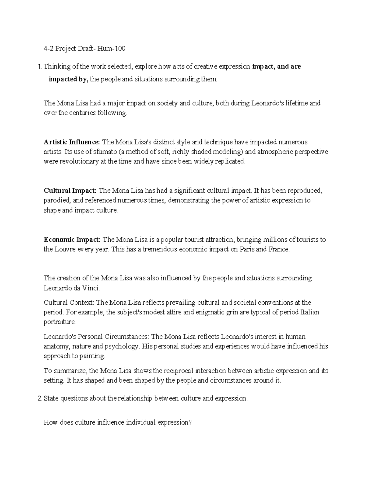 4-2 Project Draft- Hum-100 - 4-2 Project Draft- Hum- Thinking of the ...