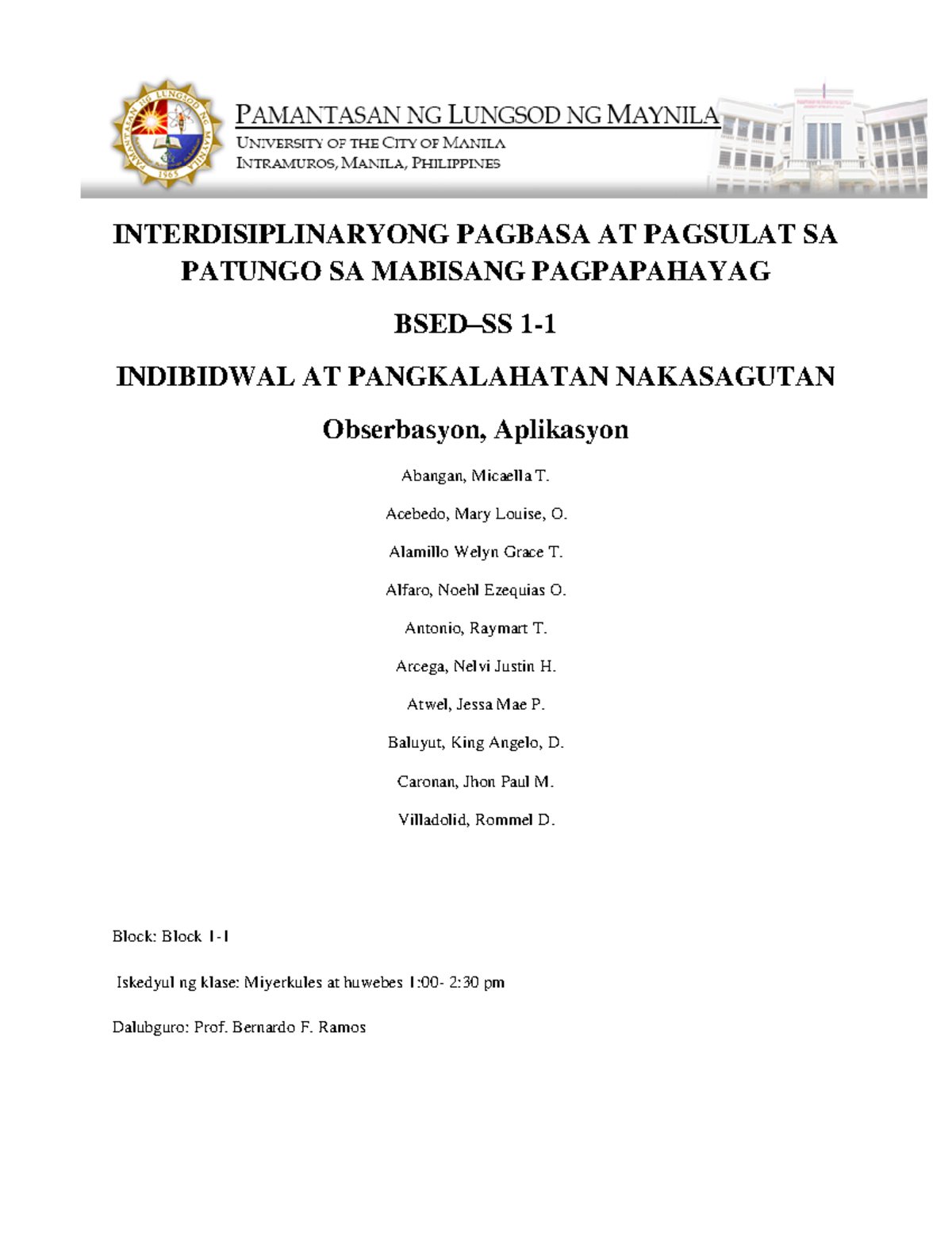 IPP Group 1 WEEK 14-15 Group Activity Report - INTERDISIPLINARYONG ...