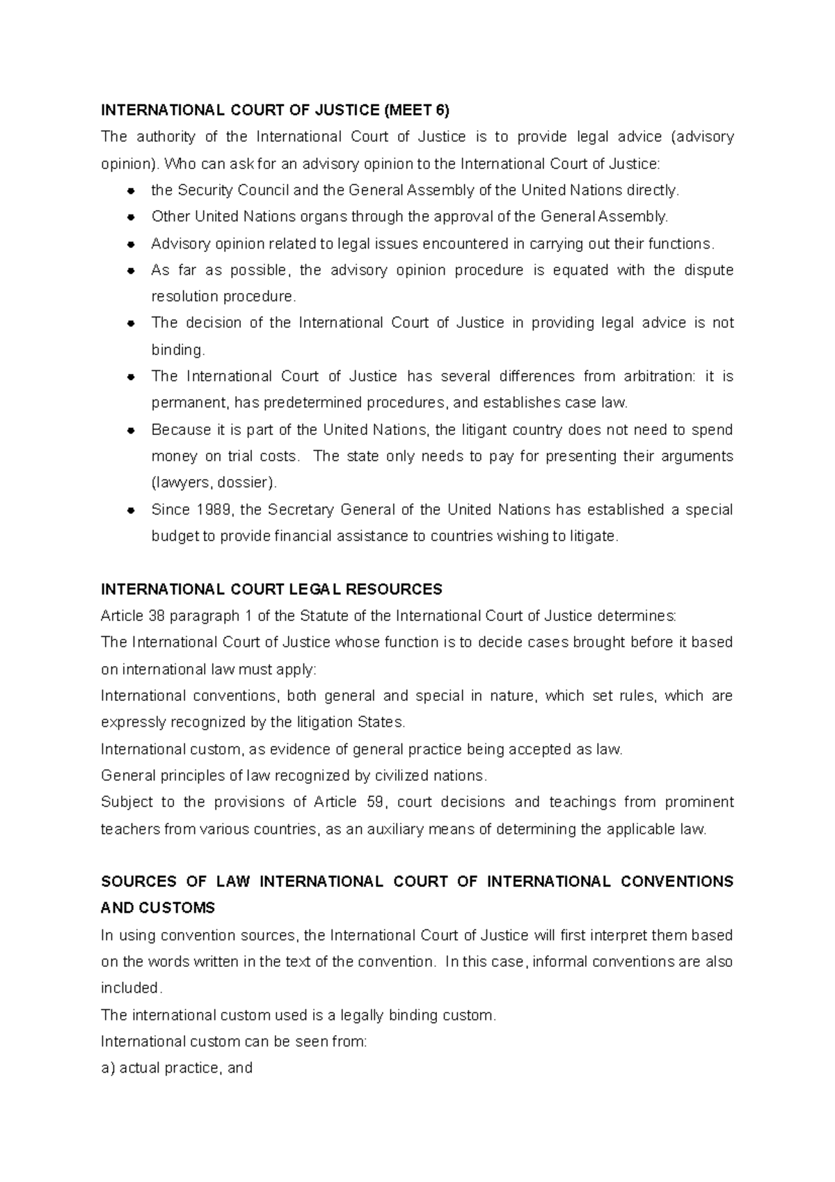 Lecture Notes International Dispute Settlement 6 LAW - INTERNATIONAL ...