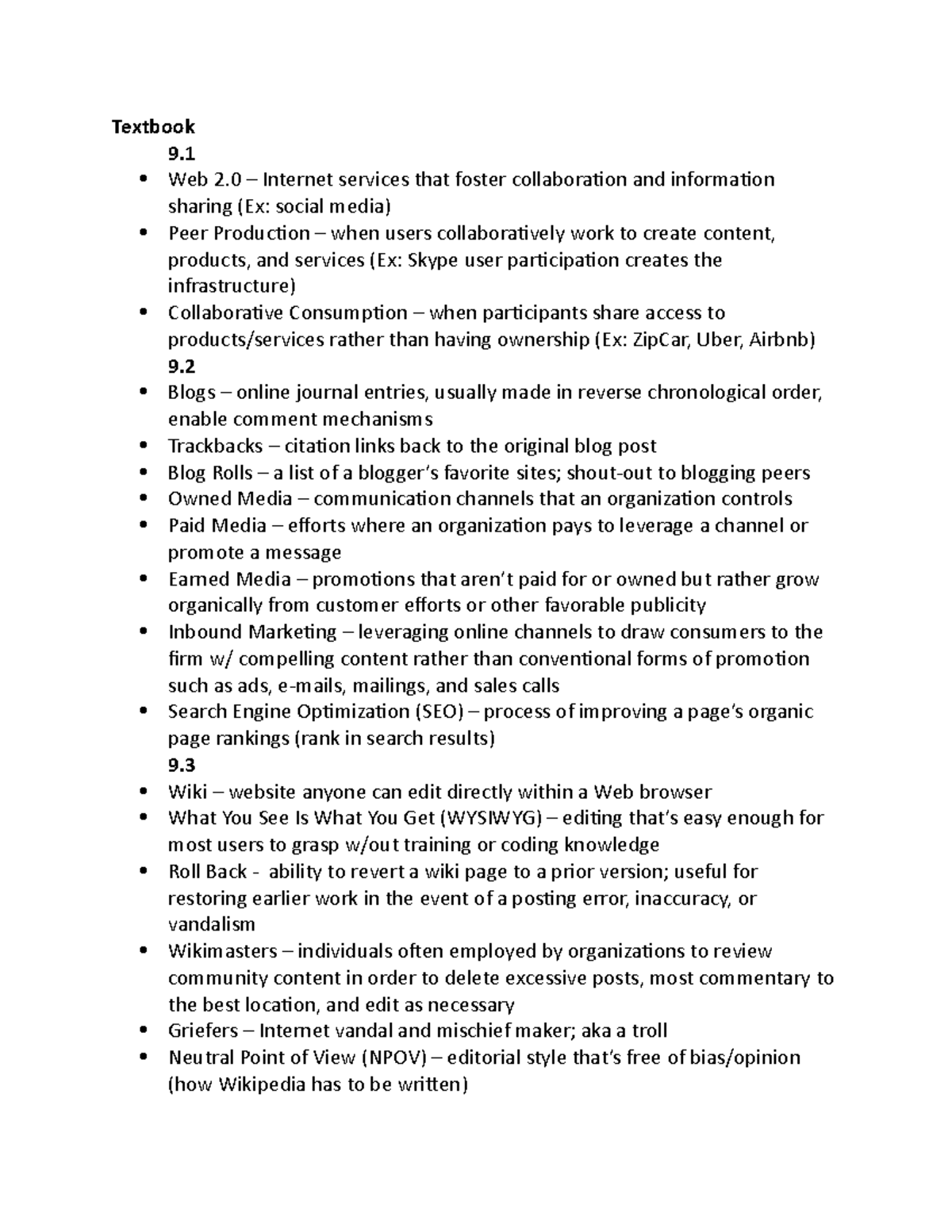 OIM Chapter 9 Notes - Textbook 9 Web 2 – Internet services that foster ...