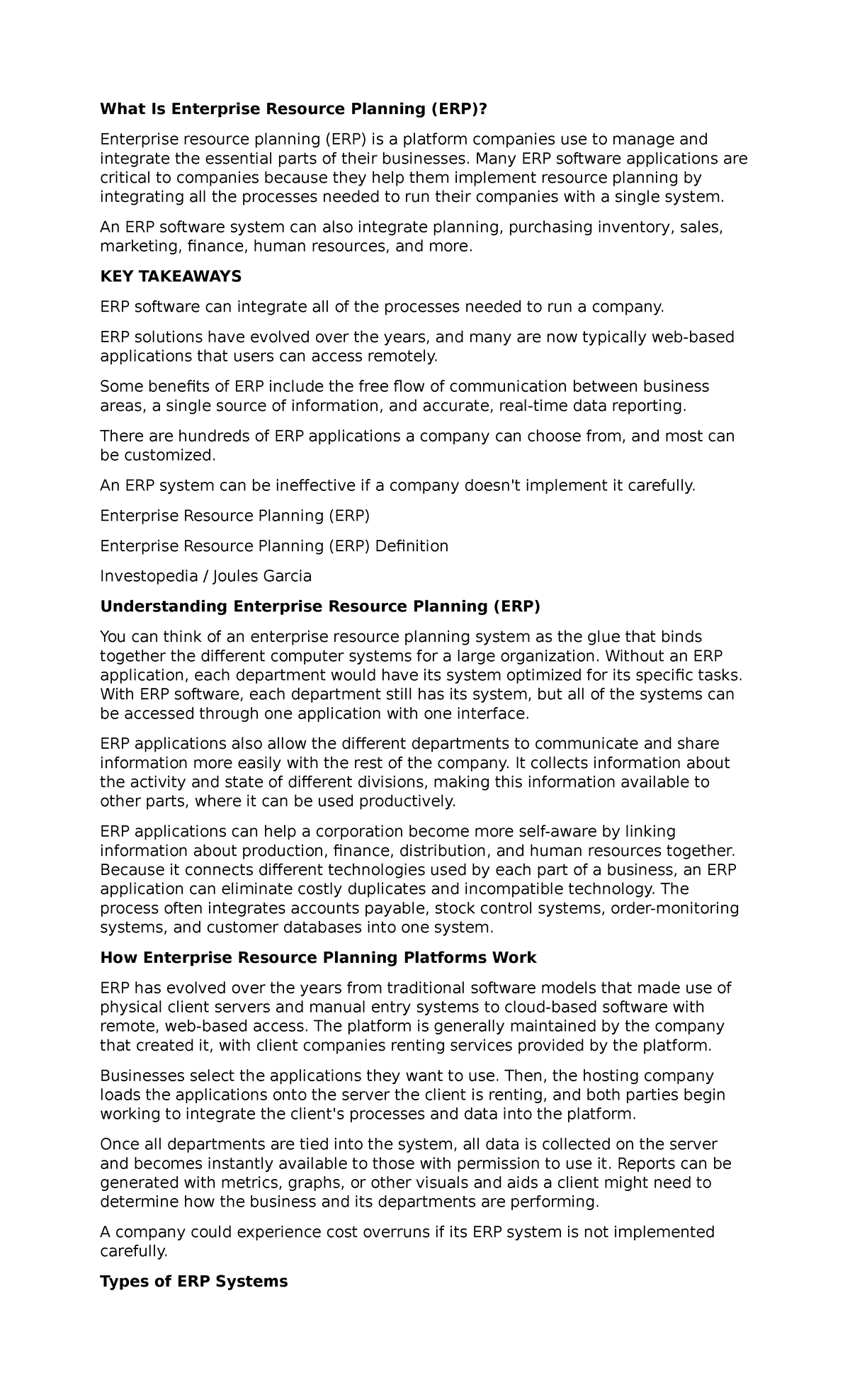 ERP BY Investipodia - notes for lecture - What Is Enterprise Resource ...