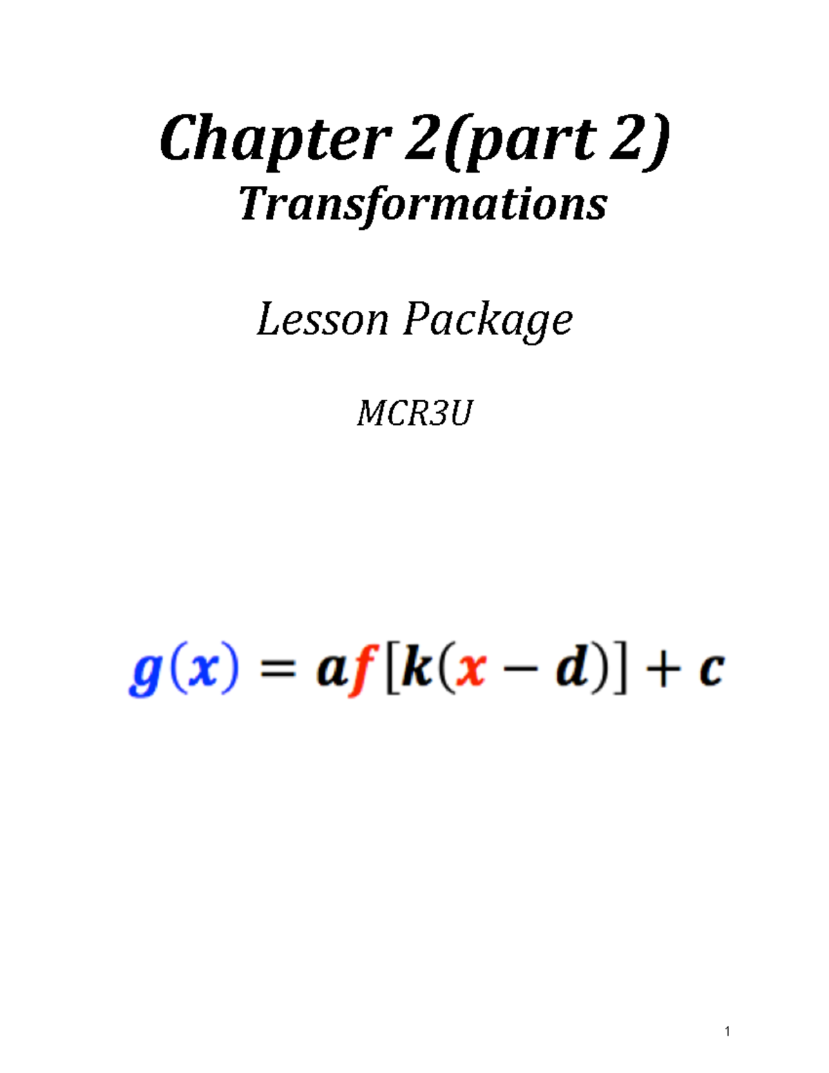 Unit 2 - Lesson Package - qqww - Chapter 2(part 2) Transformations ...