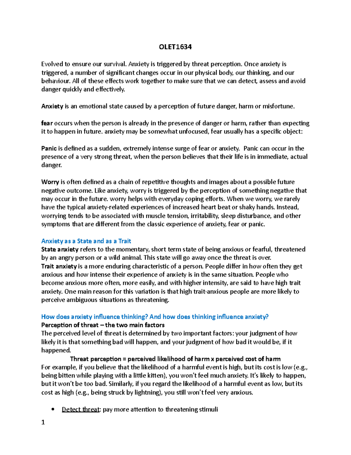 OLET1634 - OLET Evolved to ensure our survival. Anxiety is triggered by ...