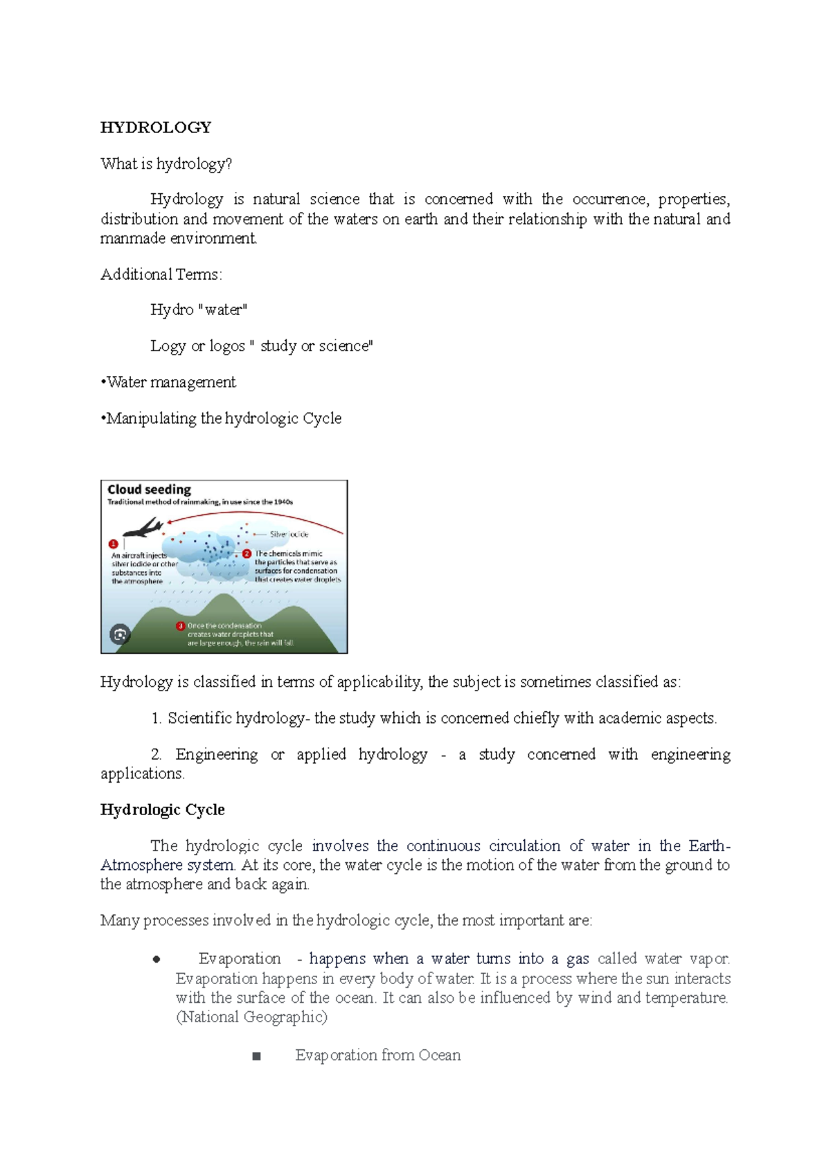 Hydrology Introduction - HYDROLOGY What is hydrology? Hydrology is ...