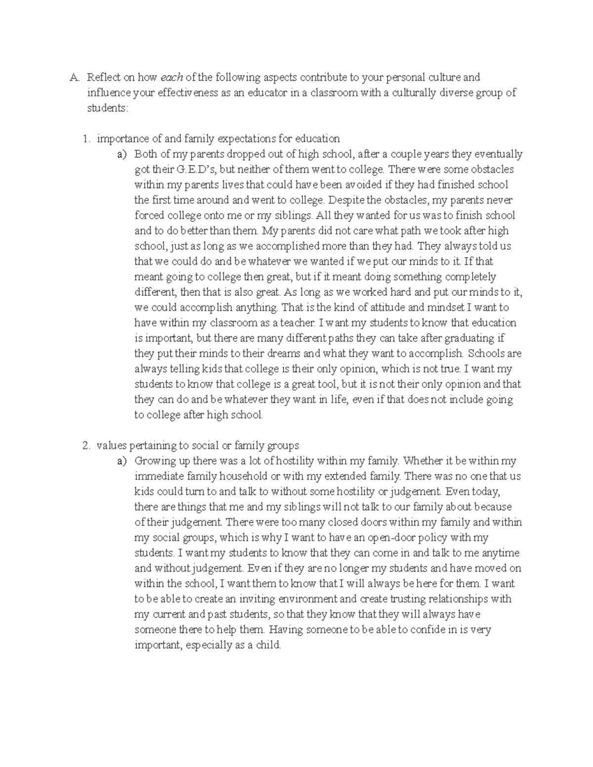 D096 Task 1 - passed - A. Reflect on how each of the following aspects ...