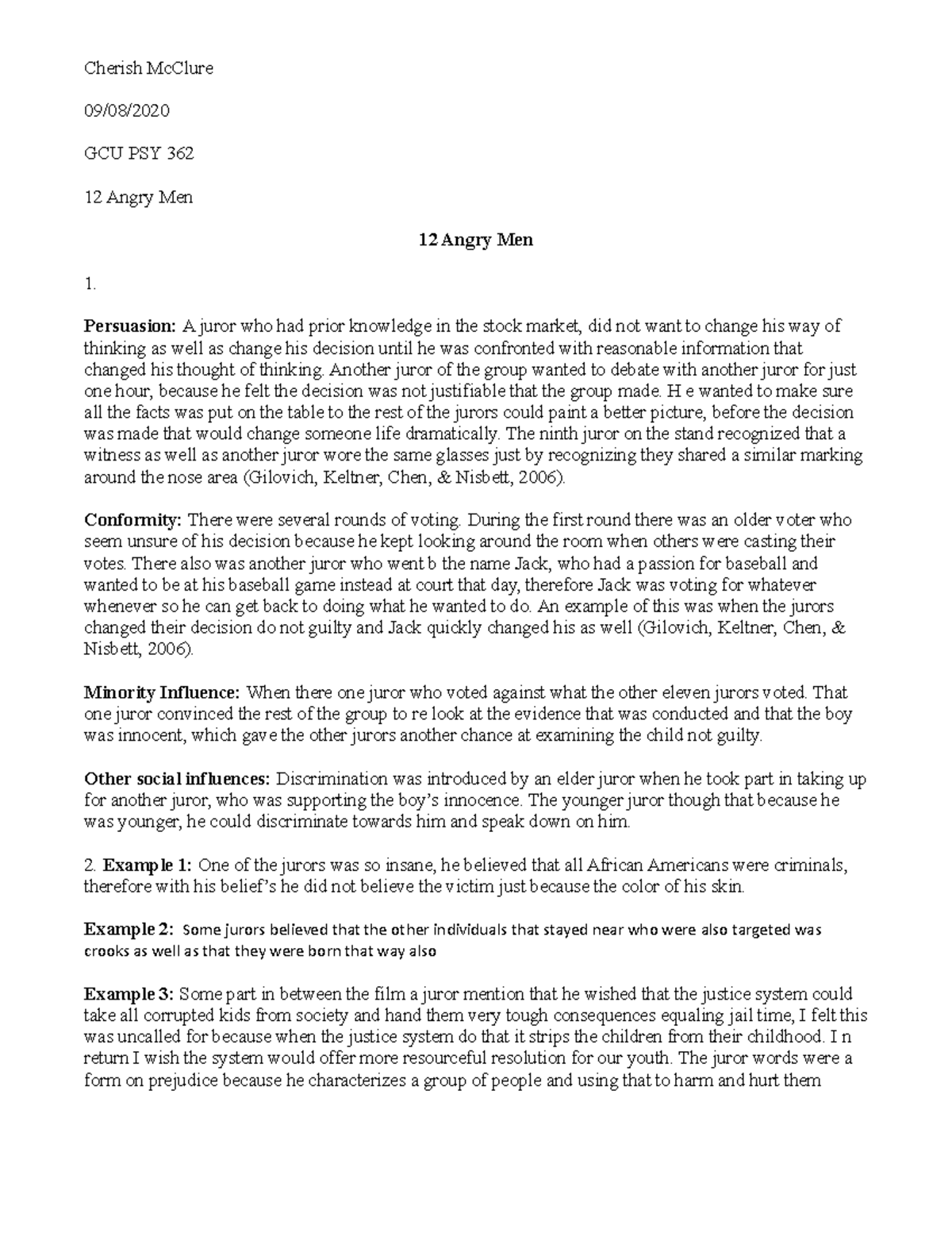 12 Angry Men - Cherish McClure 09/08/ GCU PSY 362 12 Angry Men 12 Angry ...
