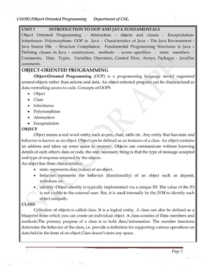 Cs8383-Oops-lab manual - CS8383-OBJECT ORIENTED PROGRAMMING LABORATORY OBJECTIVES: To build ...