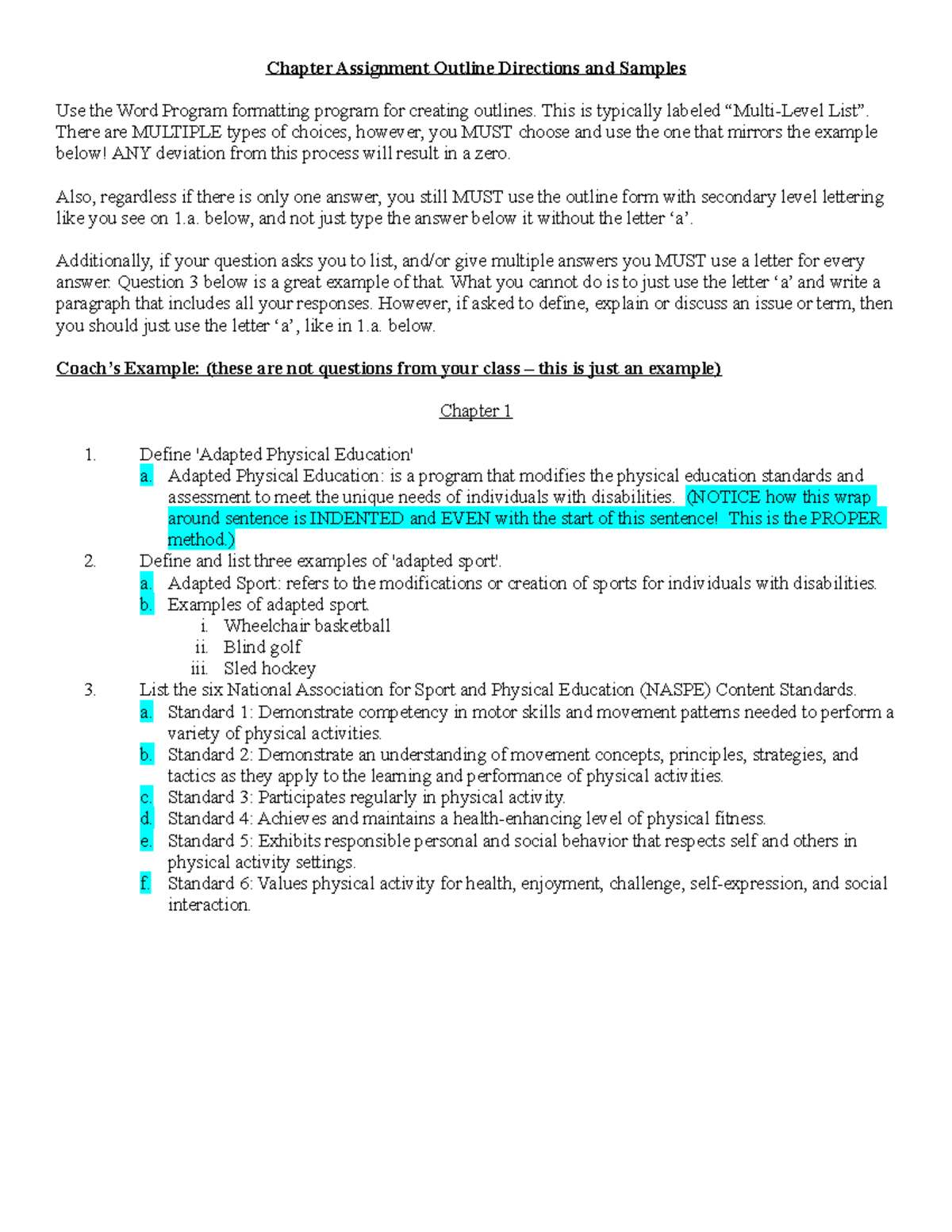 Outline Formatting Directions Spring 2018 - Chapter Assignment Outline ...
