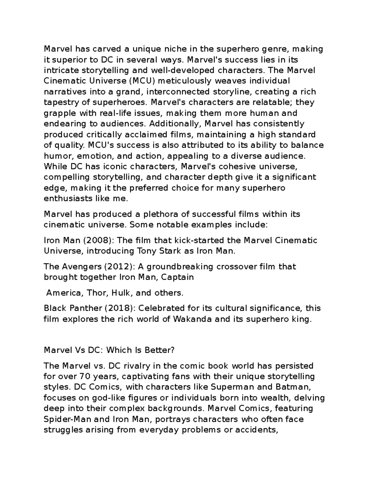 Wk 3 Discussion Developing a Basic Argument - Marvel has carved a ...