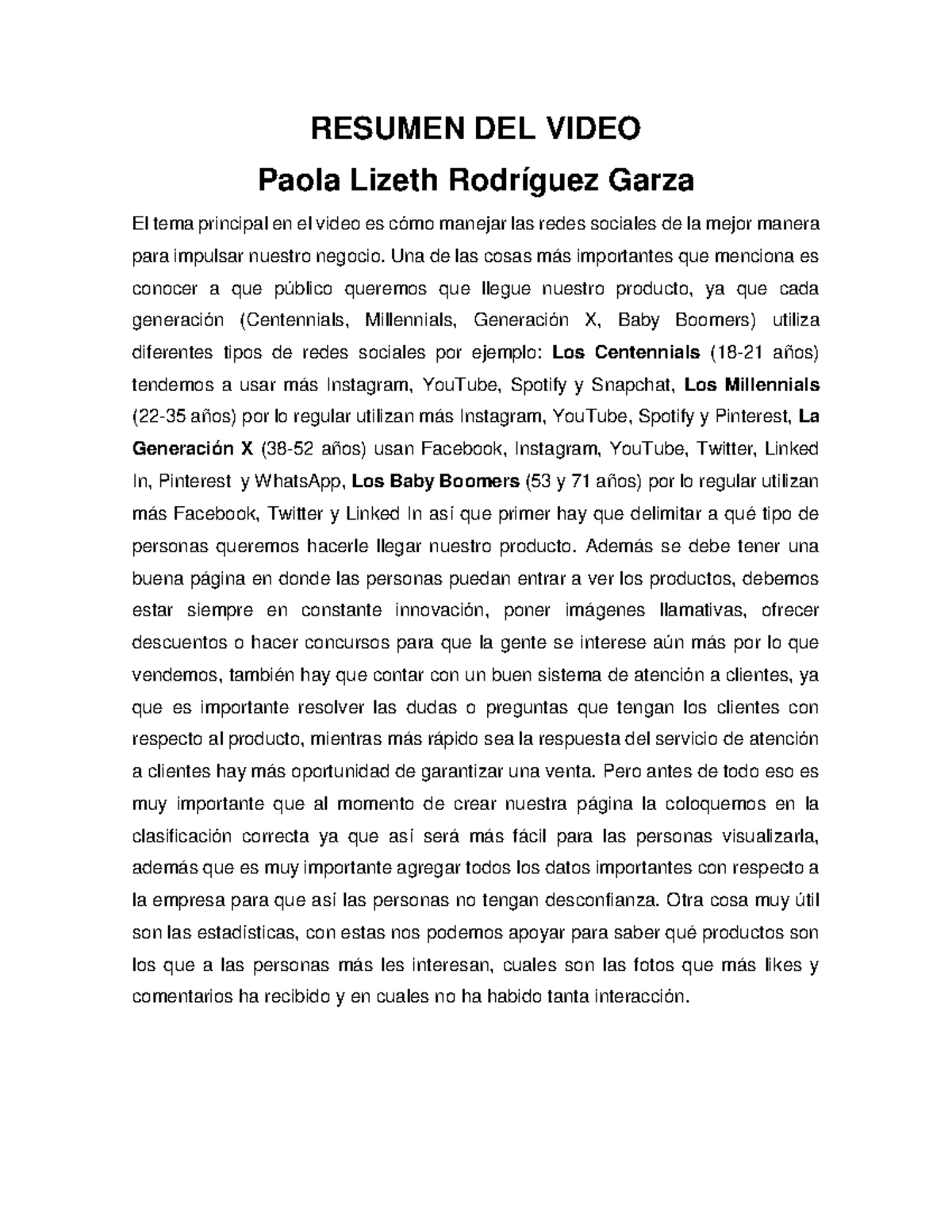 Resumen del video - RESUMEN DEL VIDEO Paola Lizeth Rodríguez Garza El ...