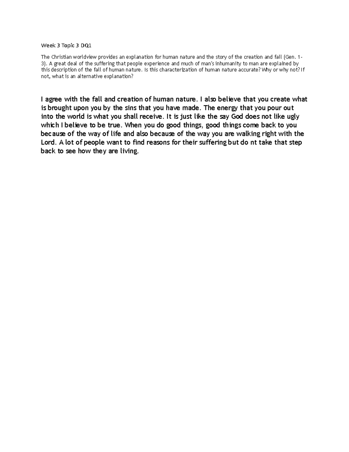 Topic 3 Week 3 Discussion Question 1 - Week 3 Topic 3 DQ The Christian ...