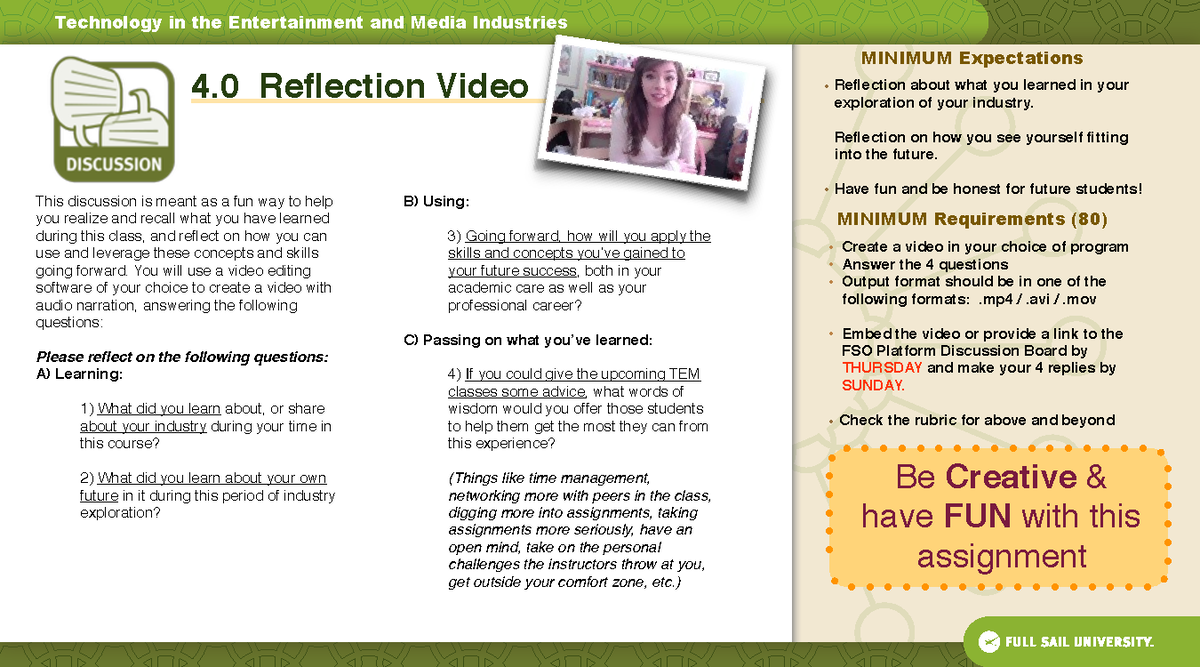Reflection video instructions - MINIMUM Expectations MINIMUM ...