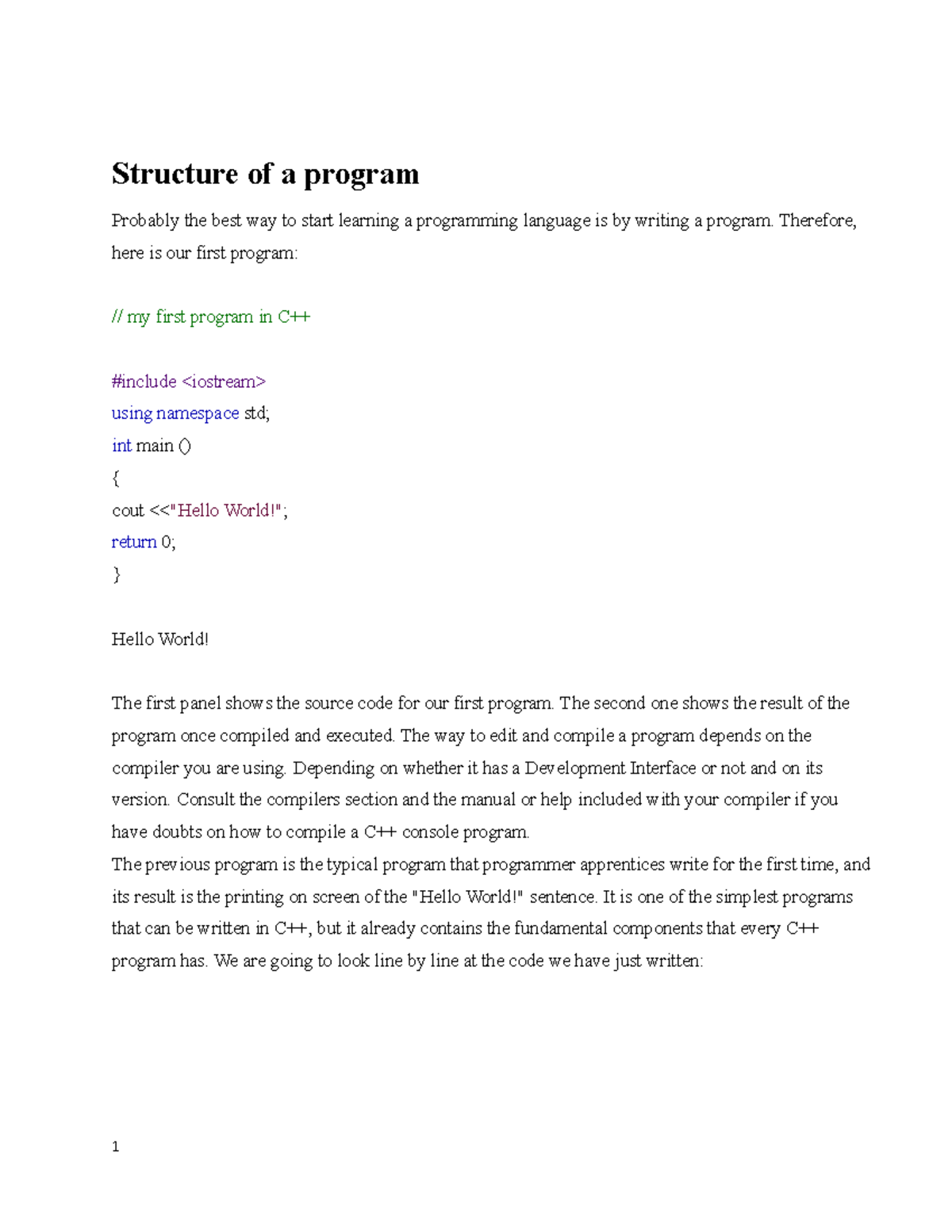C++ - very good about c++ - Structure of a program Probably the best ...
