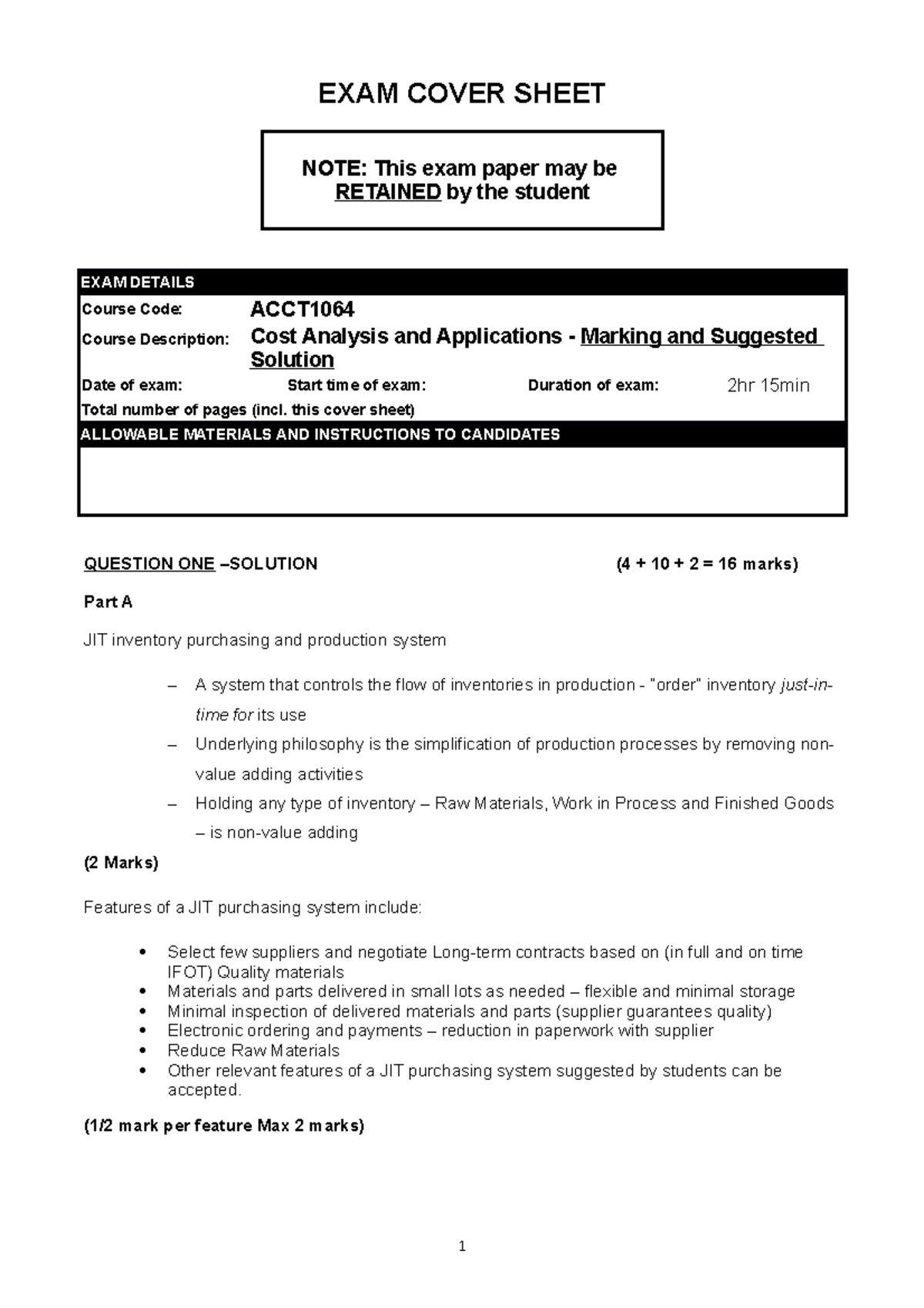 Exam 2015, answers - EXAM COVER SHEET NOTE: This exam paper may be ...