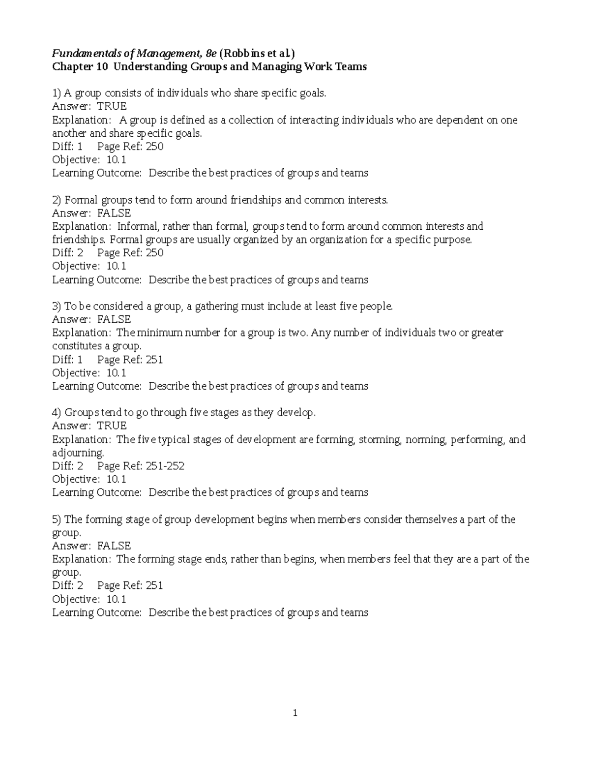 10 - none - Fundamentals of Management, 8e (Robbins et al.) Chapter 10 Understanding Groups and ...