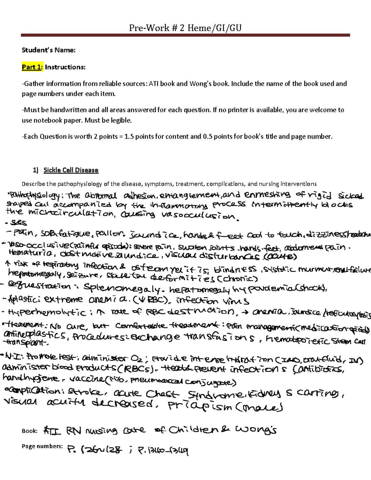 NR328 pediatric assignment Pre-work#2Heme &GI& GU - Pre-Work # 2 Heme ...