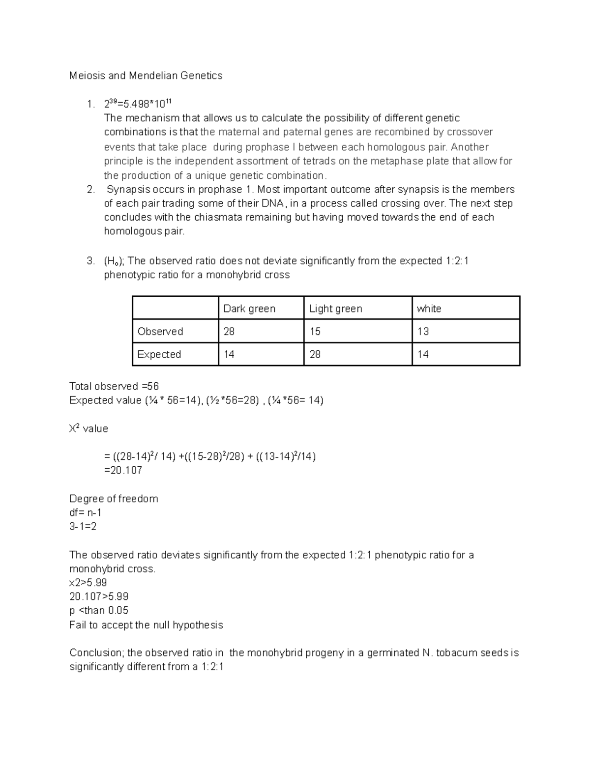 Bio 2000 lab 1 - genetic laboratory write up specifically mendelian ...