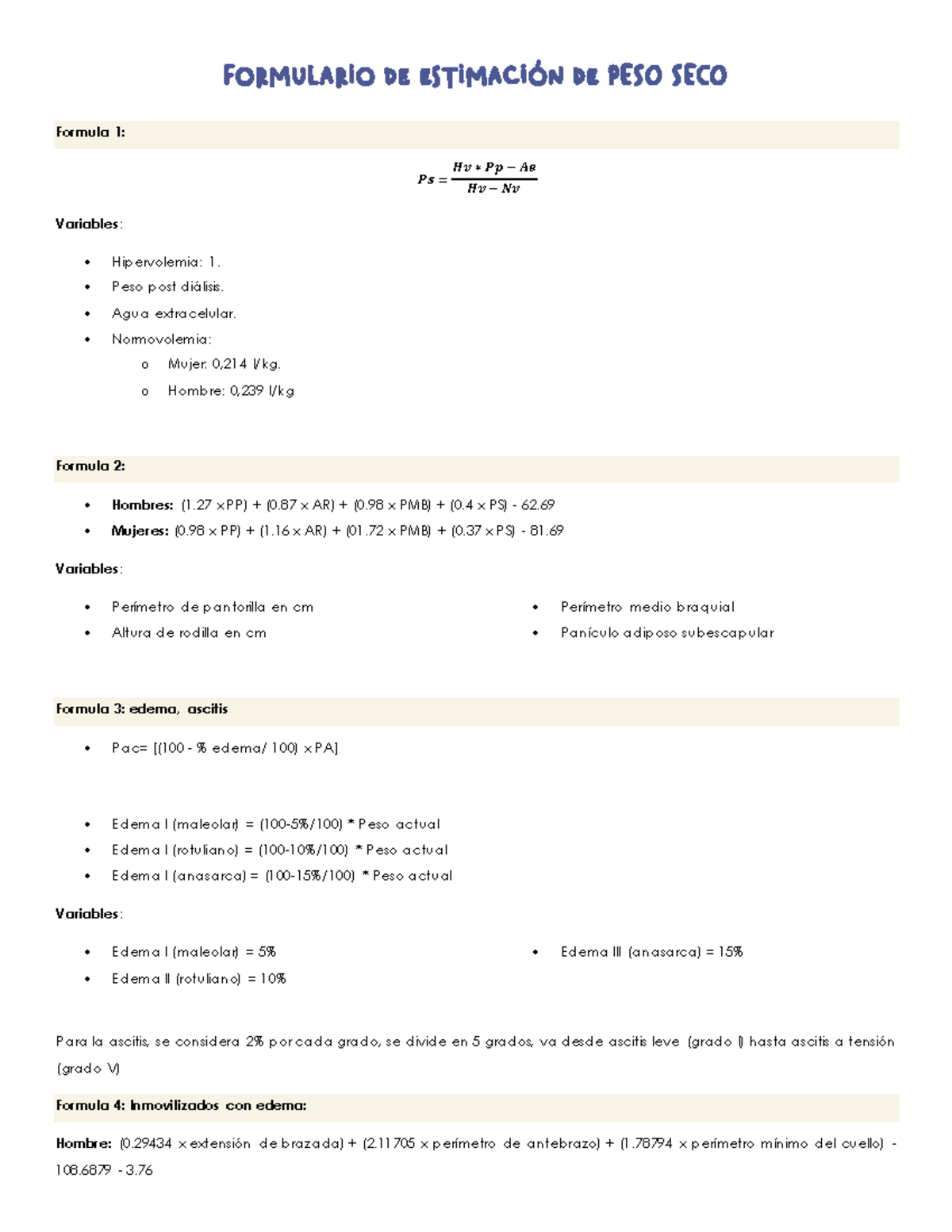 Formulario de Peso seco - Formulario de estimación de PESO SECO Formula ...
