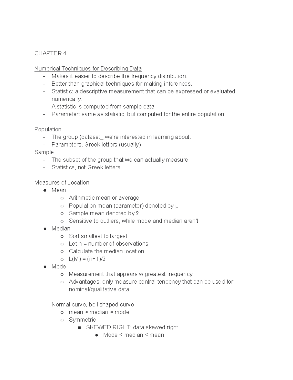 Chapter 1-7 Lecture 4 - CHAPTER 4 Numerical Techniques for Describing Data - Makes it easier to ...