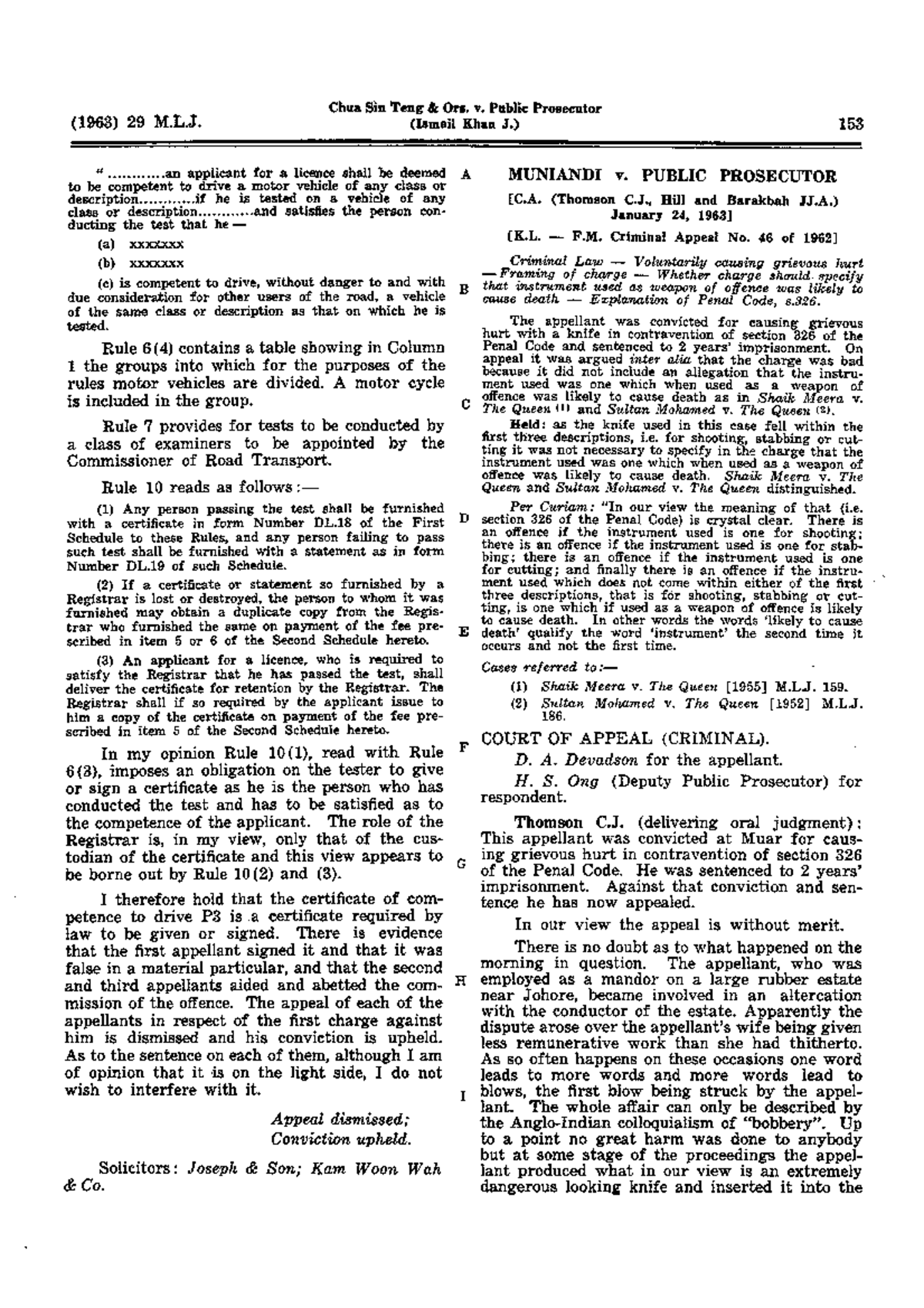 Muniandi v Public Prosecutor - Chua Sin Teng Ors. V. Public Prosecutor ...