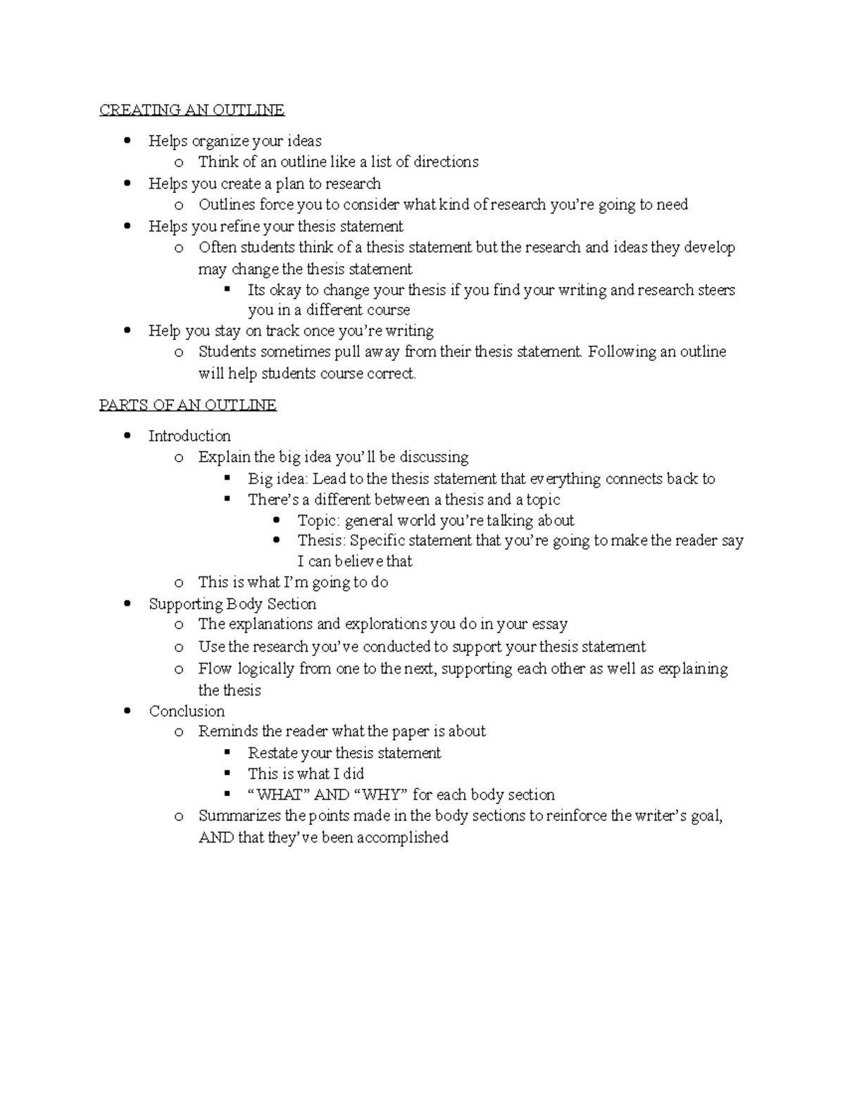 Outline Notes - Mandatory Assignments - CREATING AN OUTLINE Helps ...